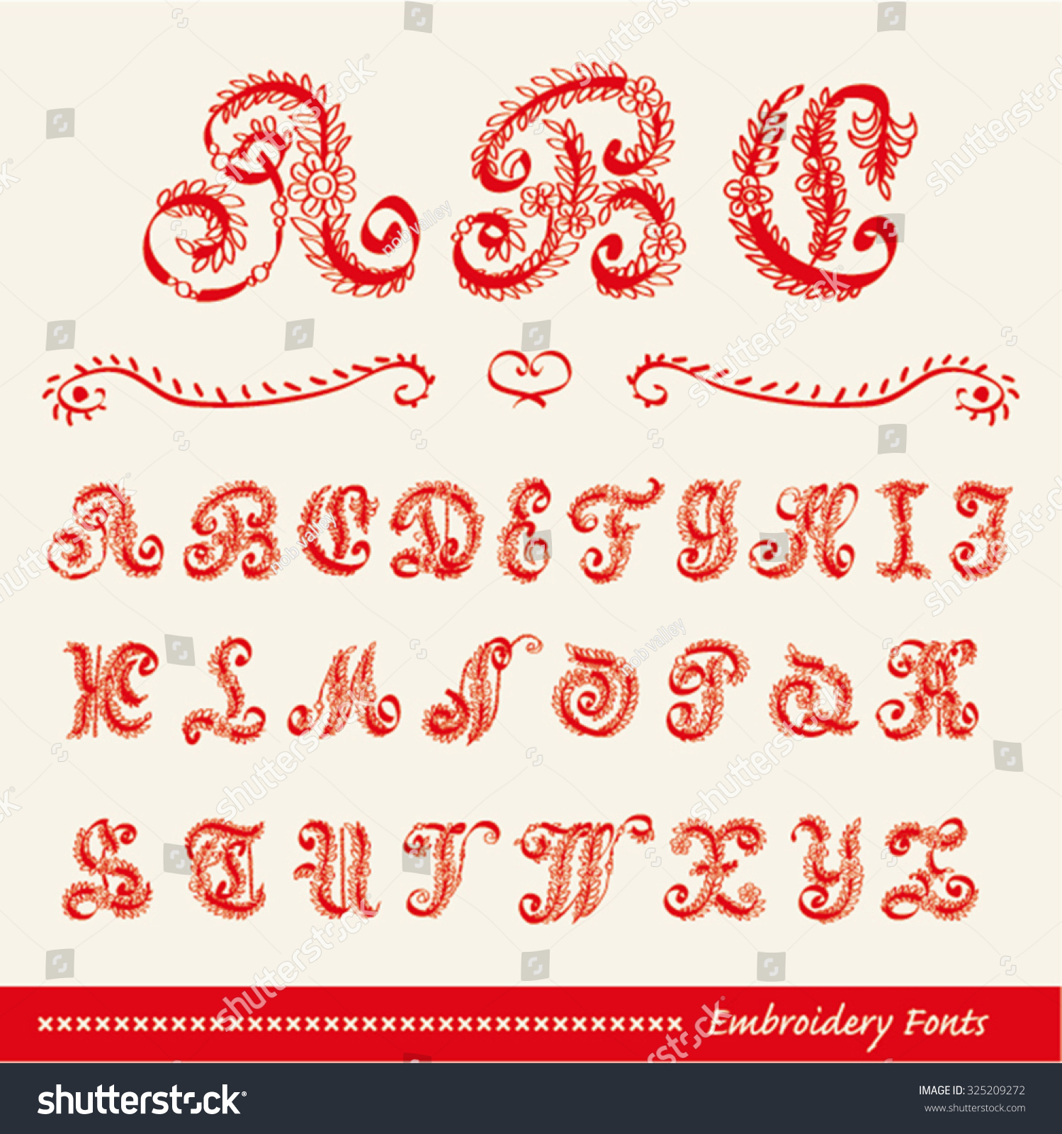 Embroidery Fonts Vector Set Stock Vector (Royalty Free) 325209272 ...