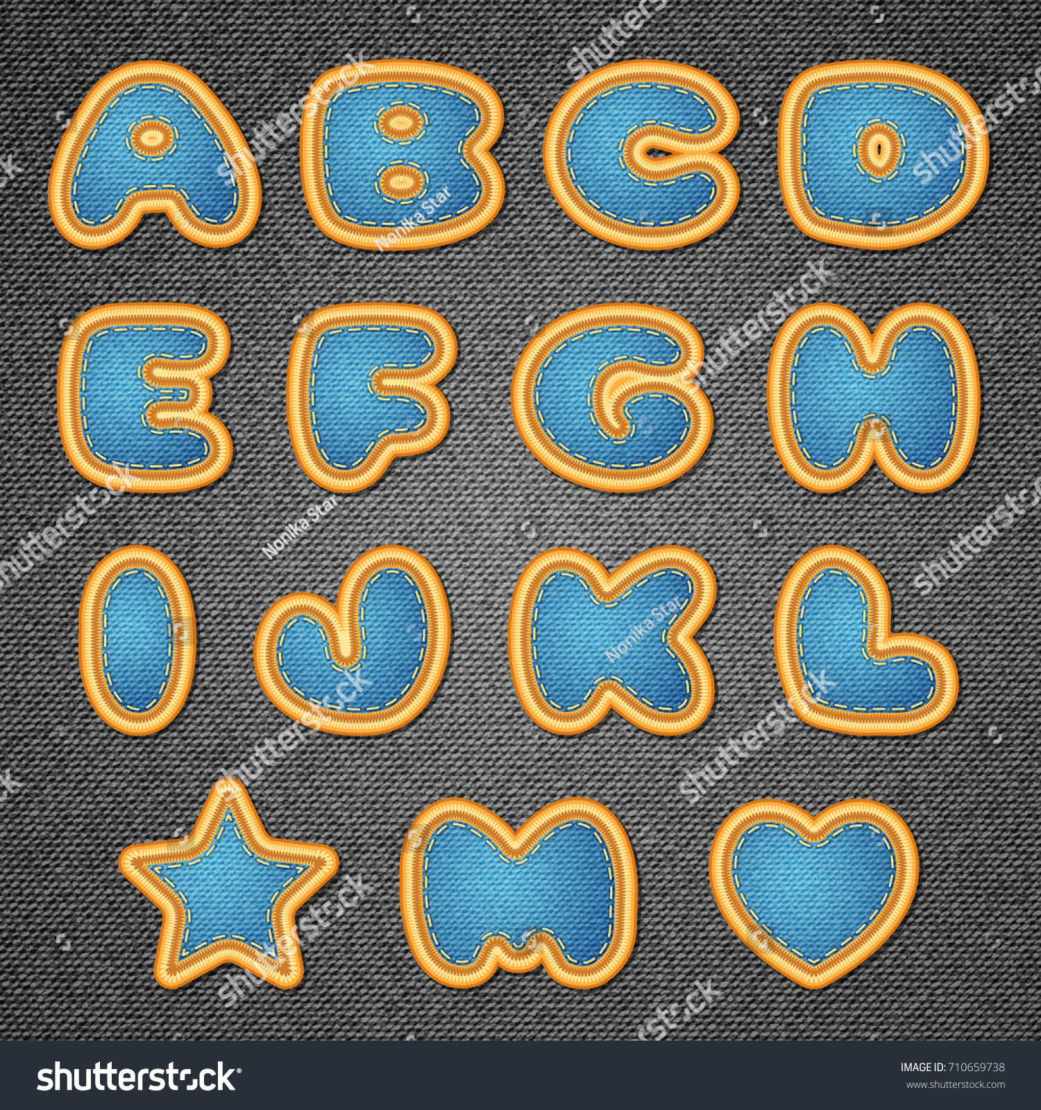 Embroidery Patch Alphabet On Denim Background Stock Vector (Royalty ...