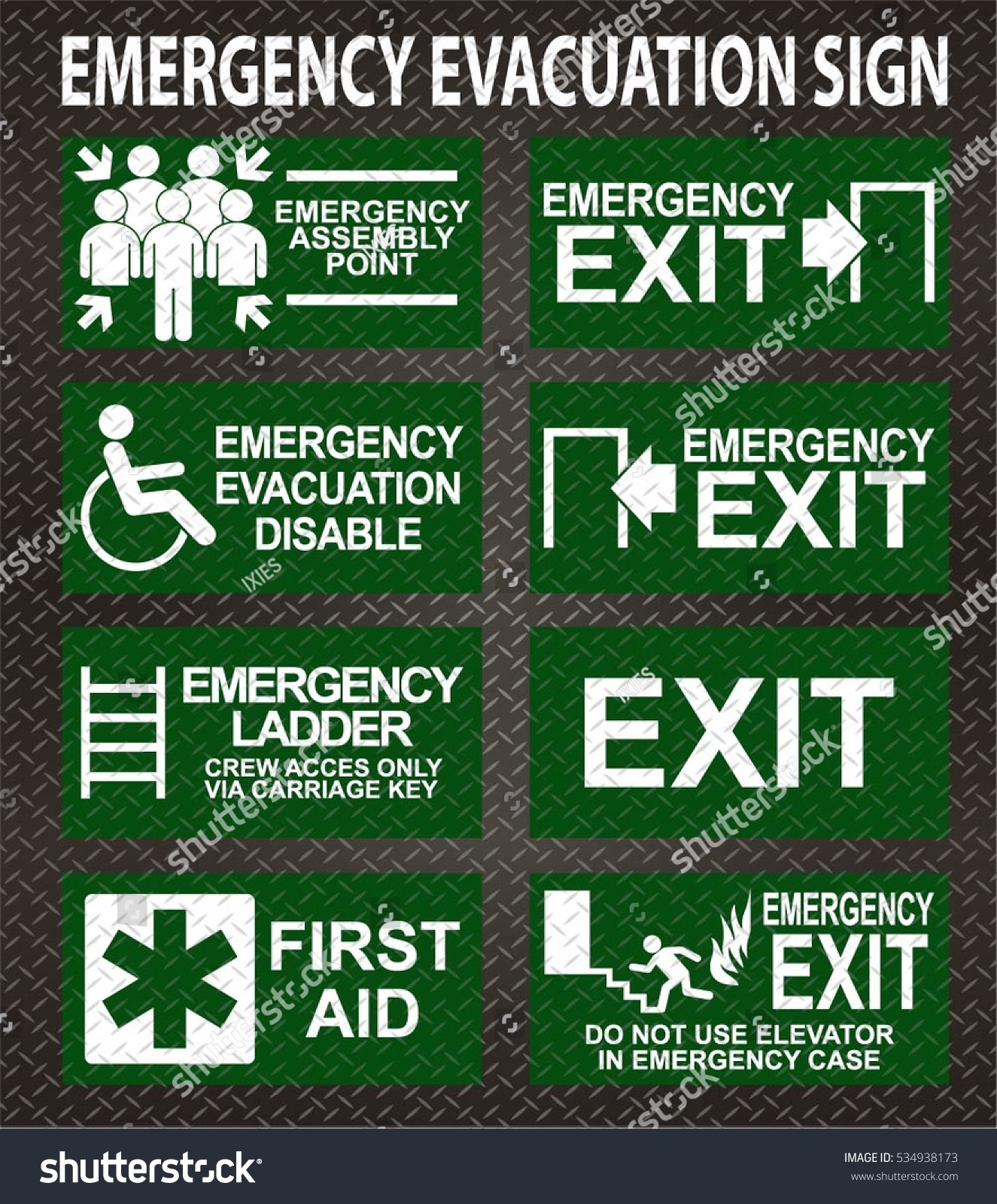 Emergency Evacuation Sign: vector de stock (libre de regalías) 534938173