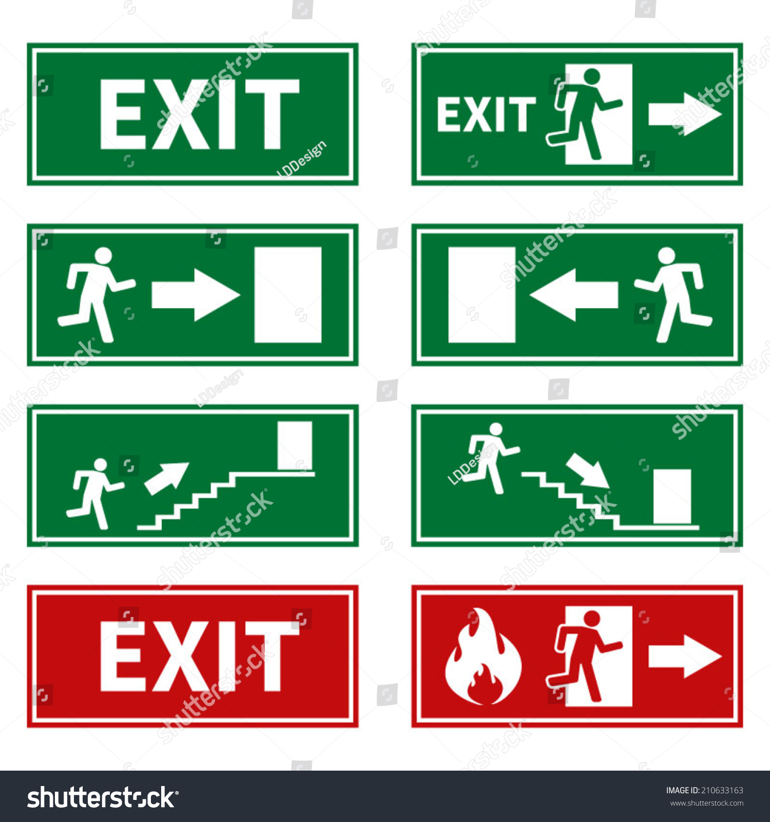 Emergency Fire Exit Signs Stock Vector 210633163 : Shutterstock