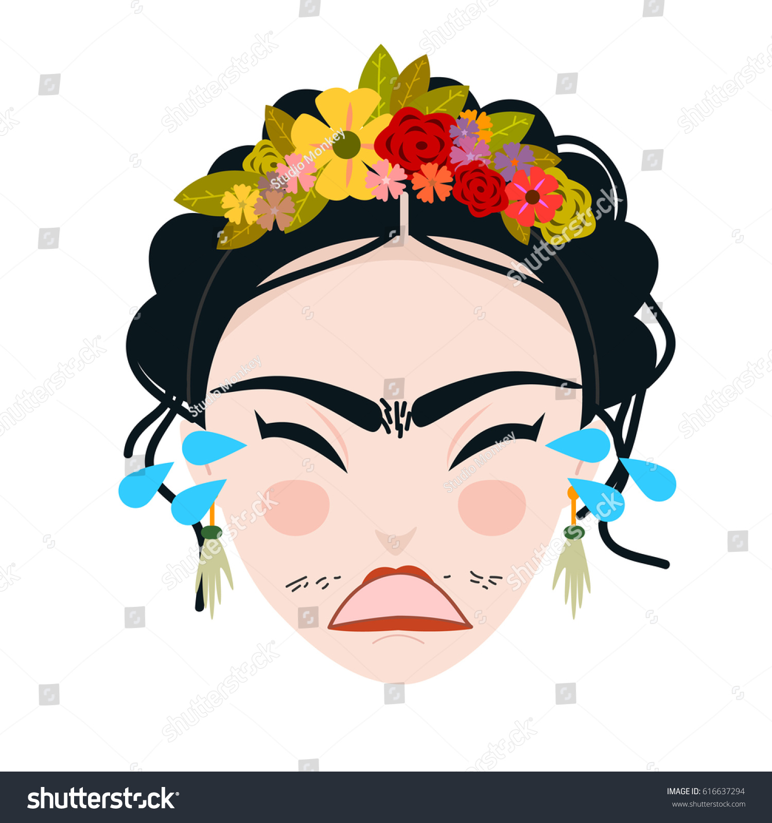 Vektor Stok Emoji Frida Kahlo Crying (Tanpa Royalti) 616637294 ...