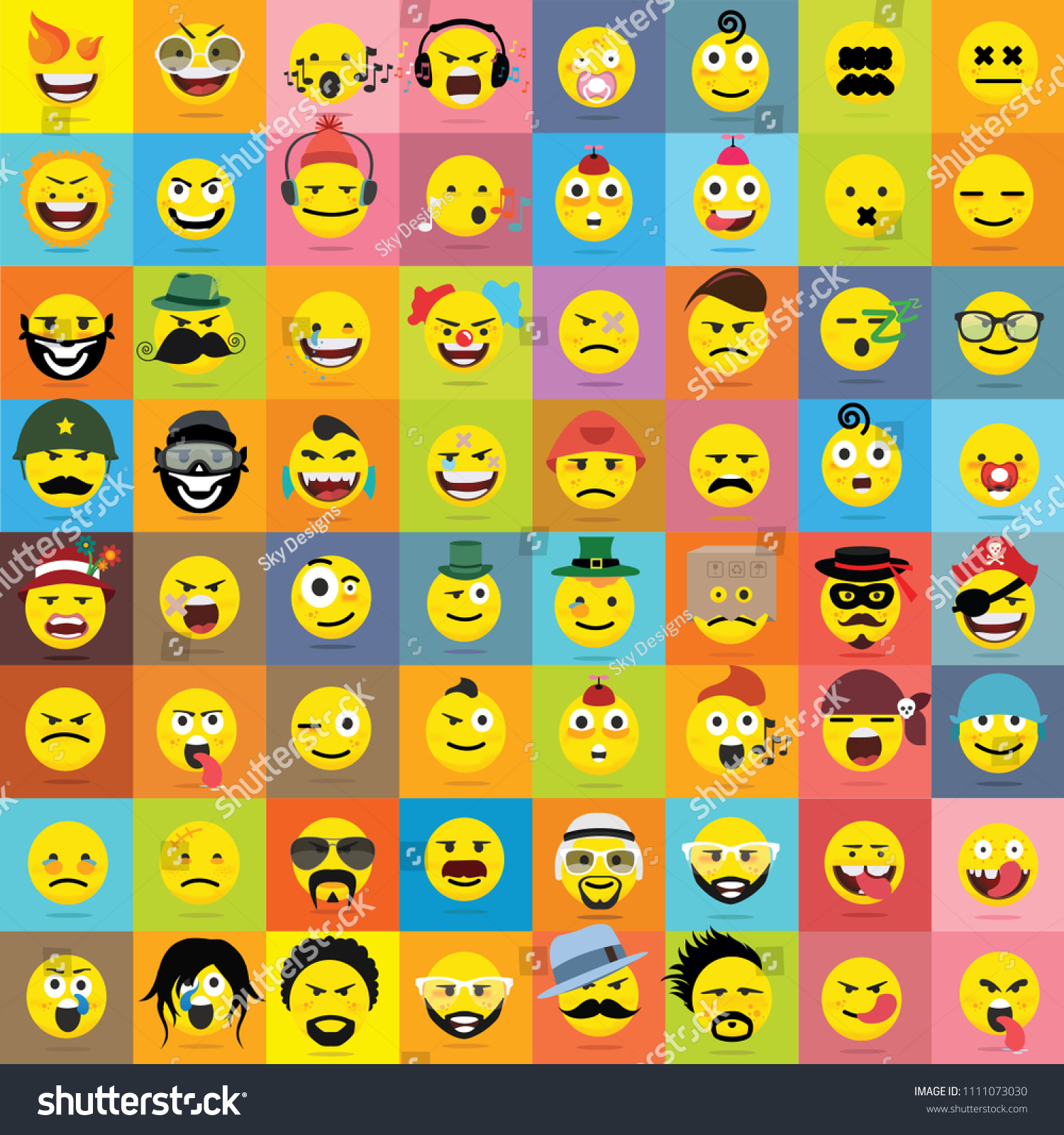 Vektor Stok Emoticon Emoji Set (Tanpa Royalti) 1111073030 | Shutterstock