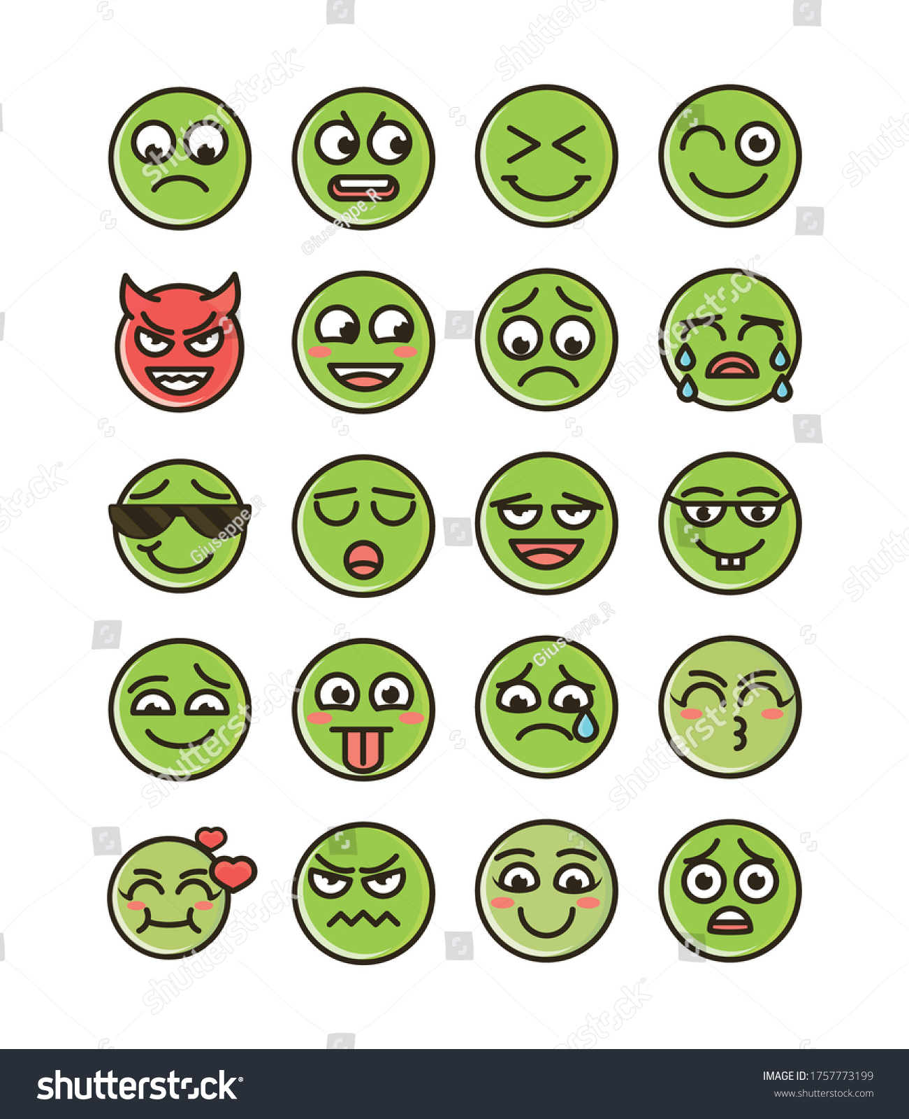 emoticono graciosa smith caras expresiones iconos: vector de stock ...