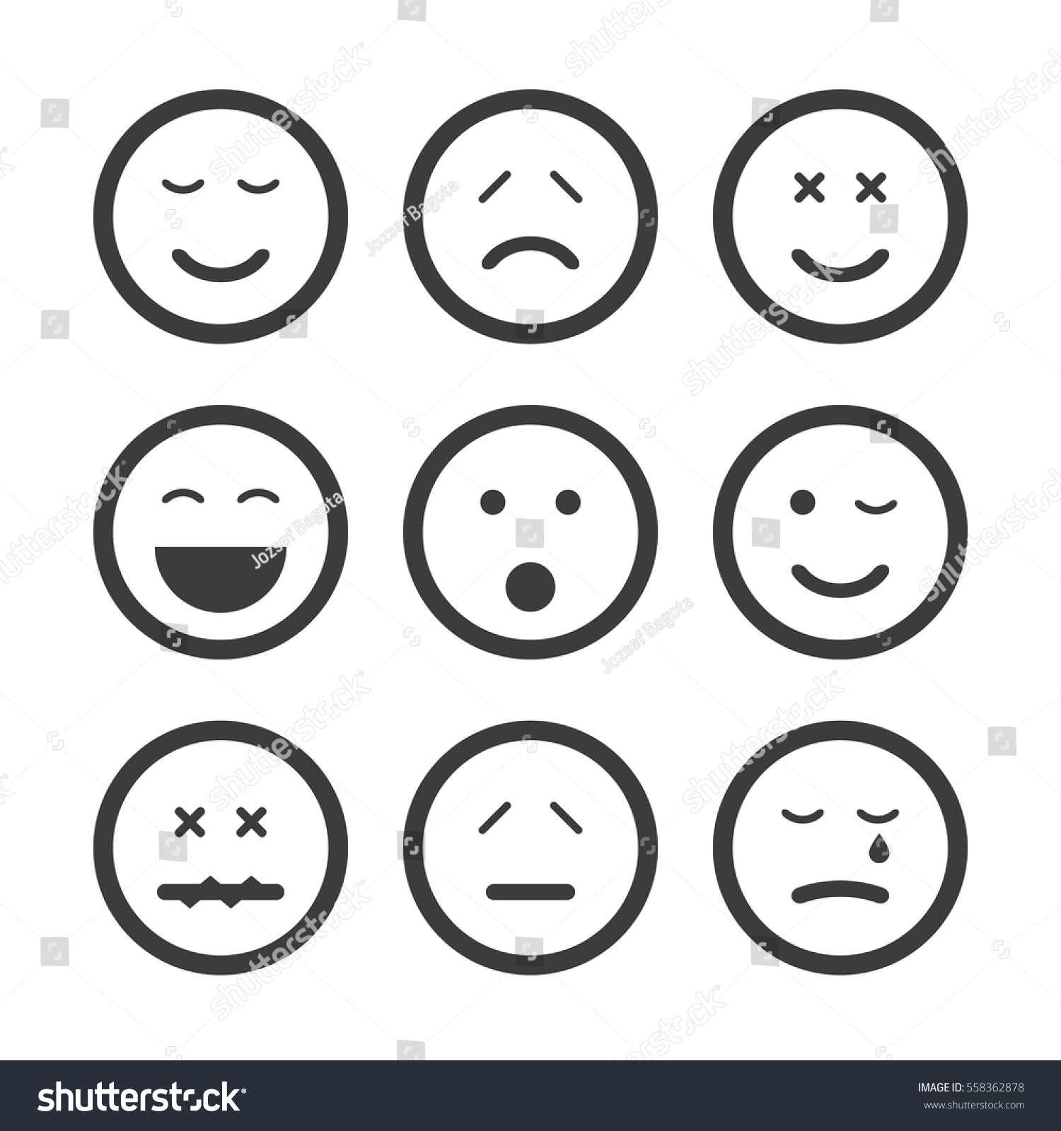 Vektor Stok Emoticon Set Different Expressions (Tanpa Royalti ...