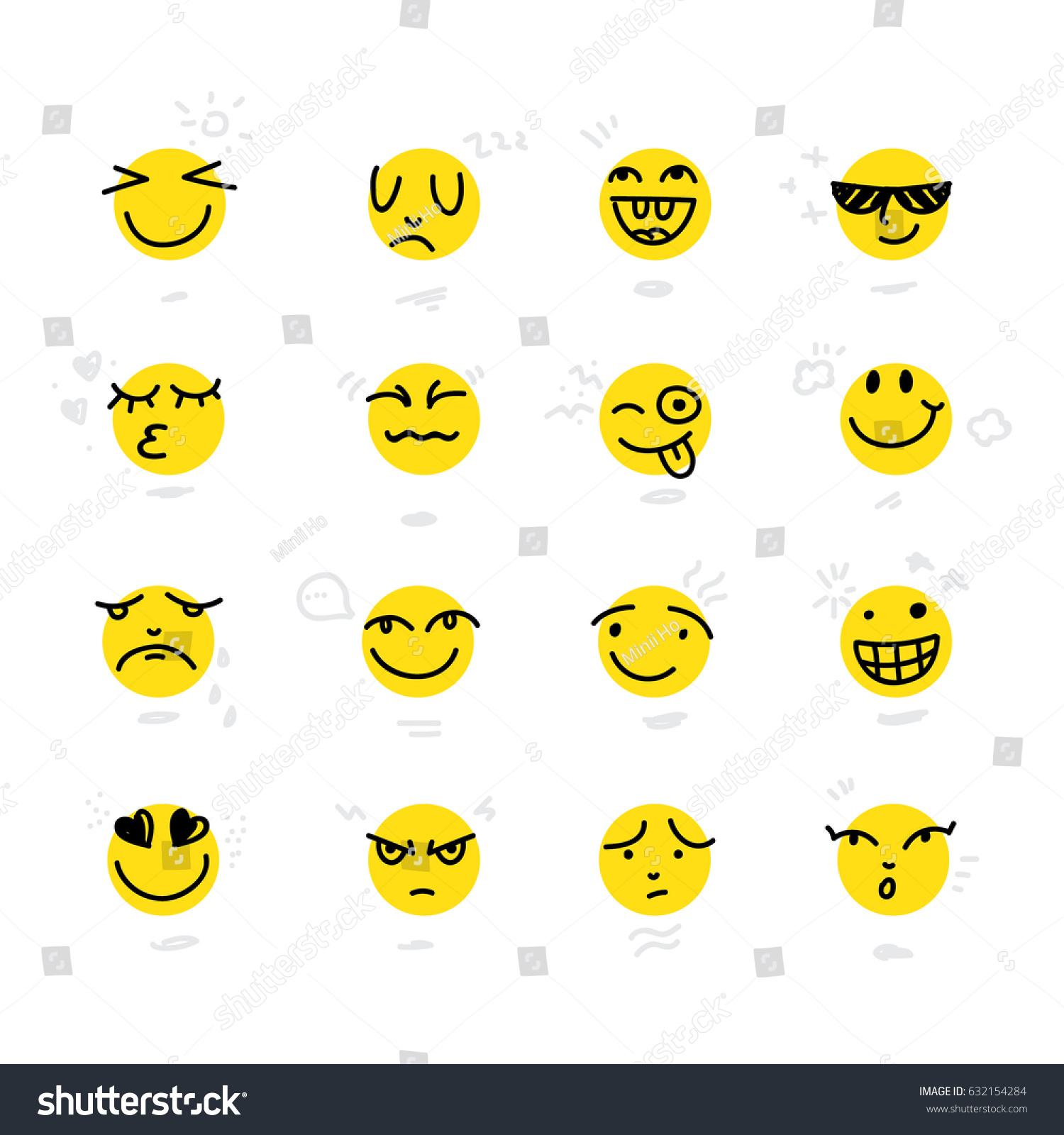 Emoticons Cute Fun Set Stock Vector (Royalty Free) 632154284 | Shutterstock