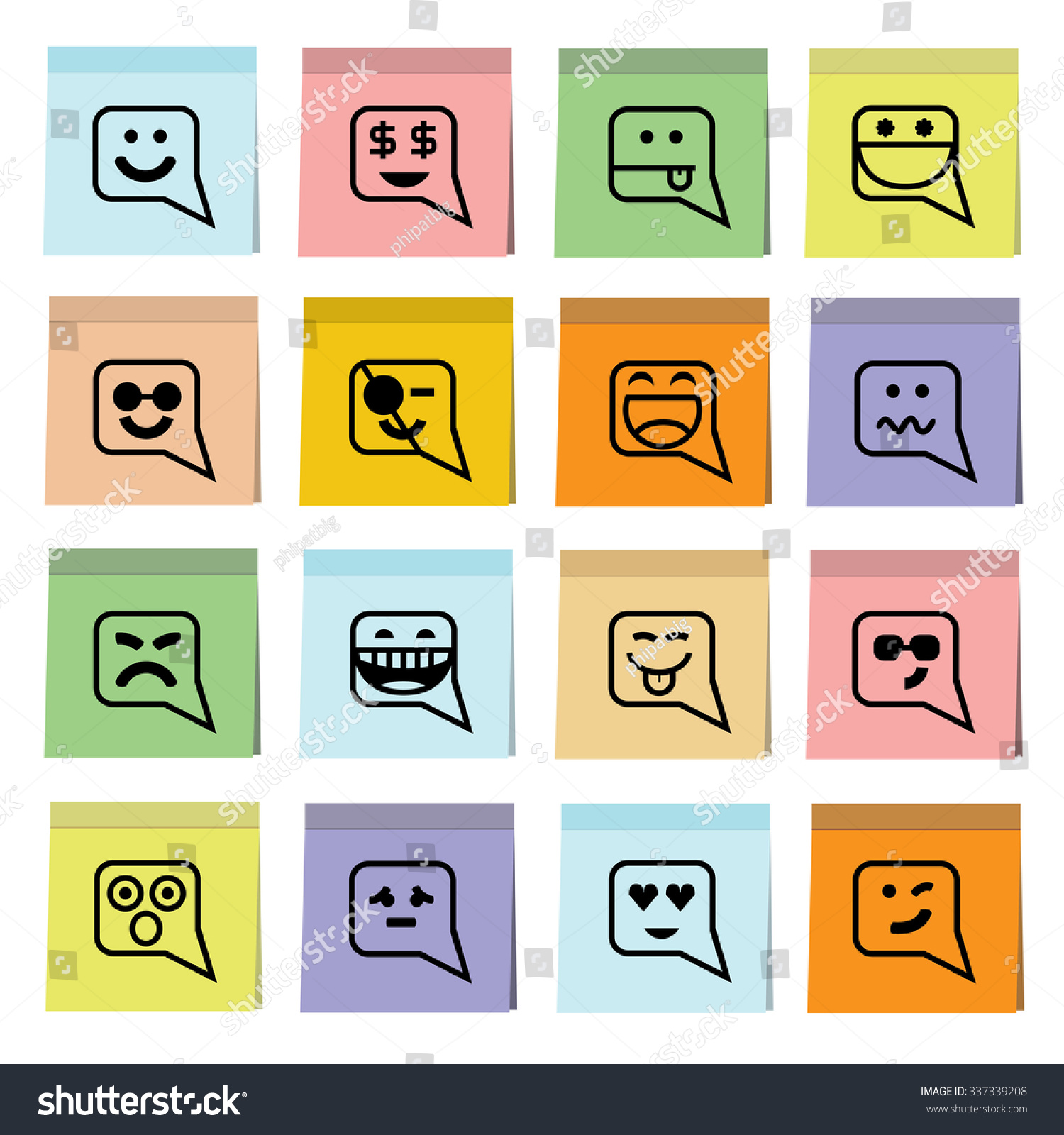 Emoticons Sticky Note Paper Stock Vector (Royalty Free) 337339208