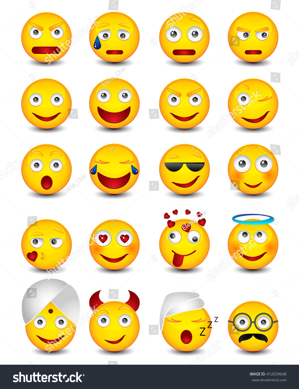 Emoticons Set On White Background: vector de stock (libre de regalías ...
