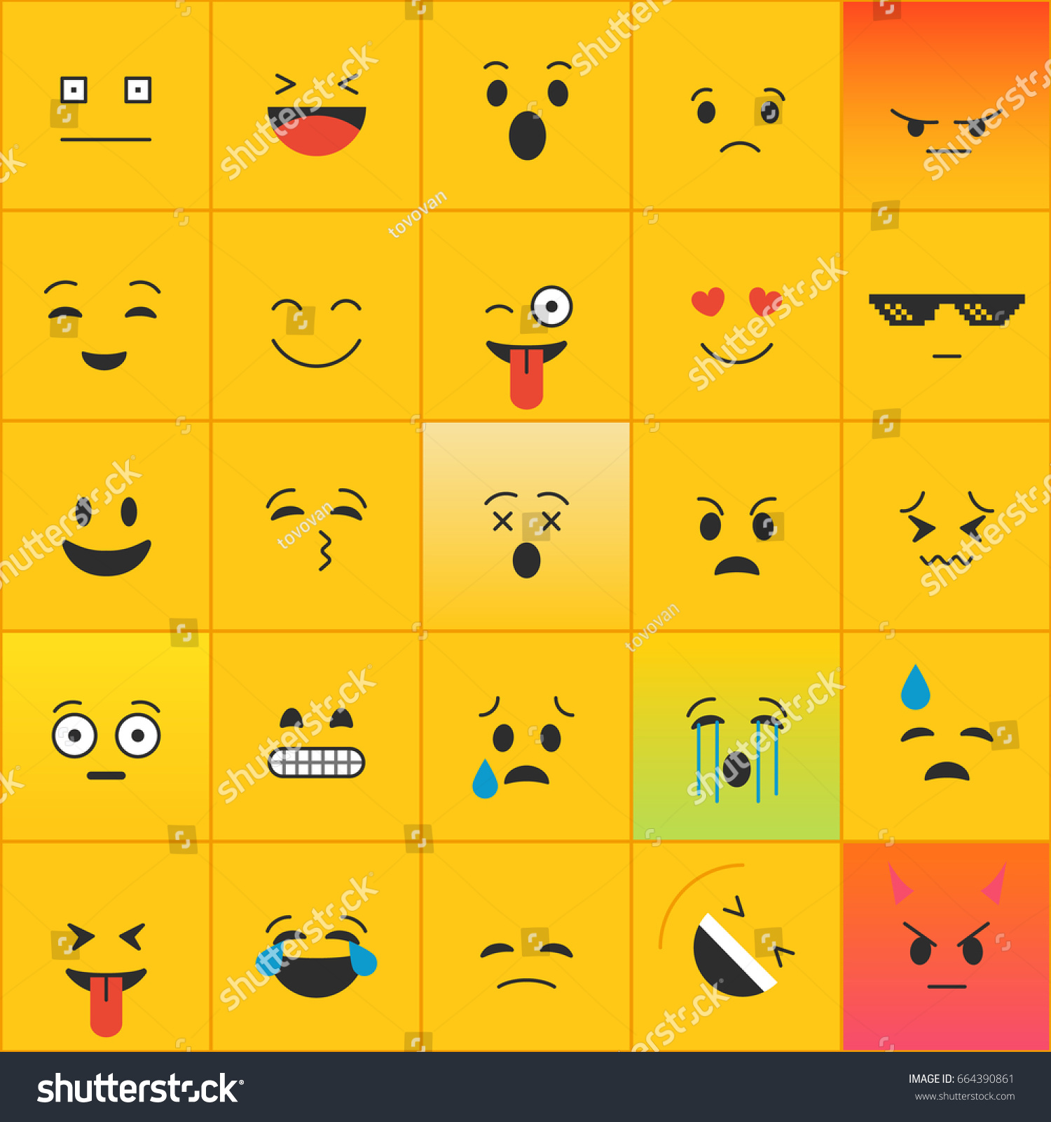 Vektor Stok Emoticons Vector Collection Different Square Emoji (Tanpa ...