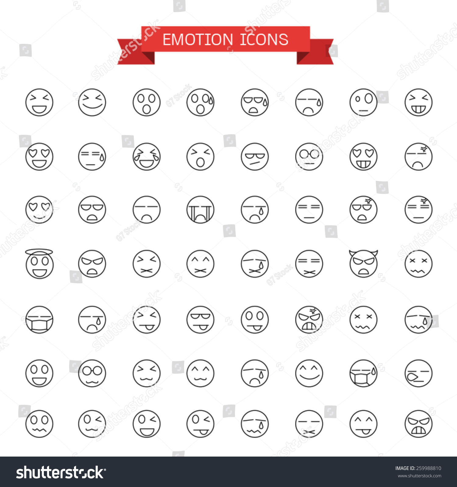 Emotion Icons Stock Vector Illustration 259988810 : Shutterstock