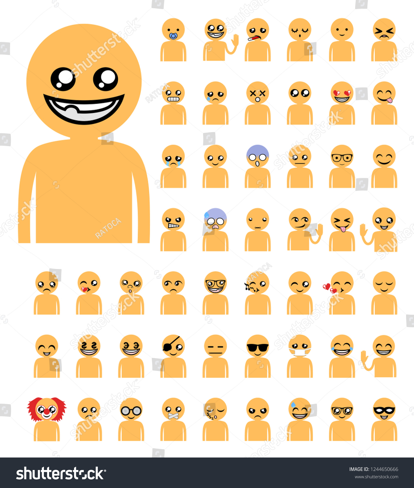 Emotions Faces Set Collection Stock Vector (Royalty Free) 1244650666 ...