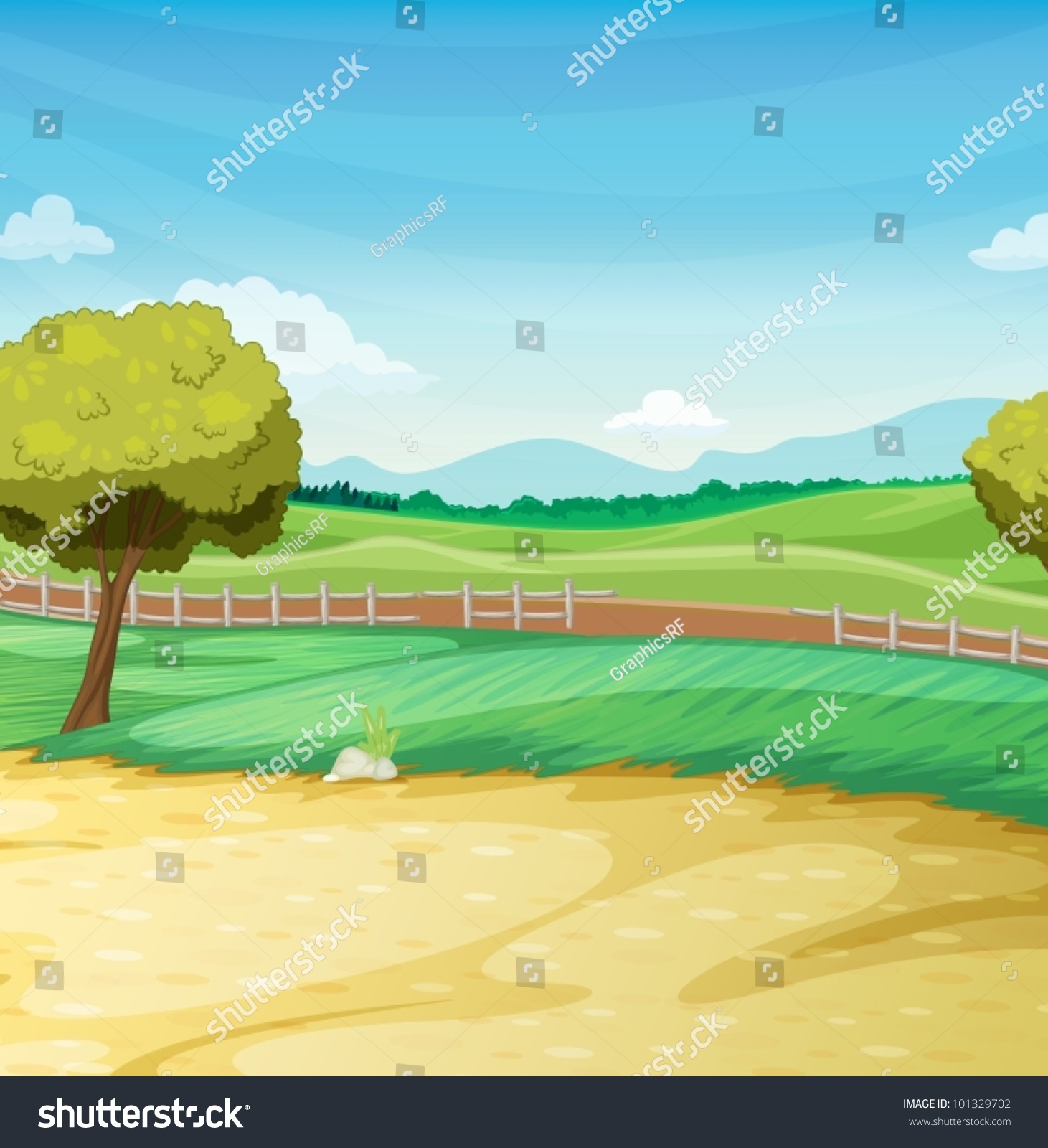 Empty Farm Scene Landscape Illustration Stock Vector 101329702 ...