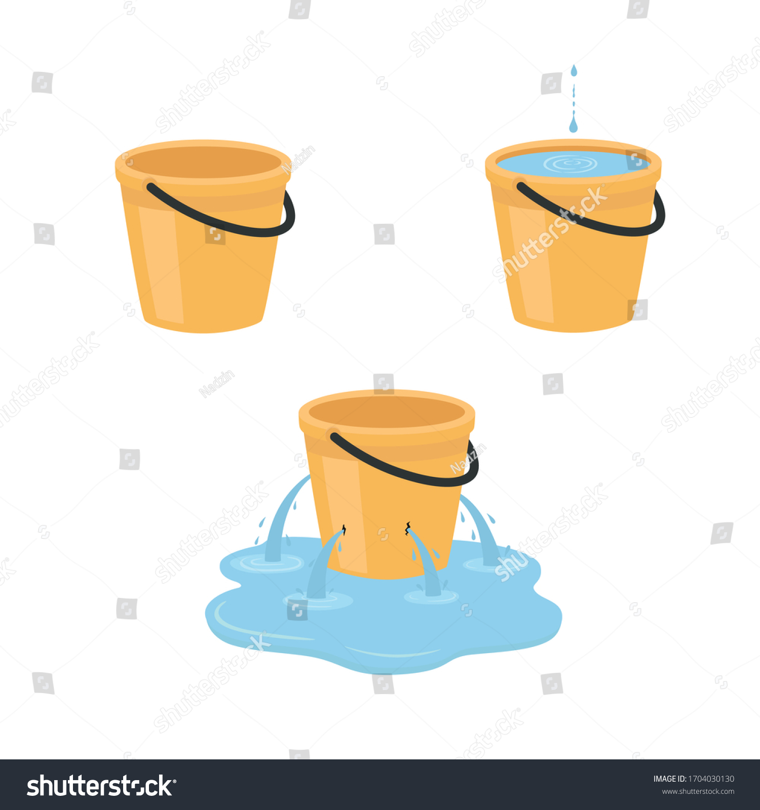 Vektor Stok Empty Full Leaking Bucket Vector Illustration (Tanpa ...