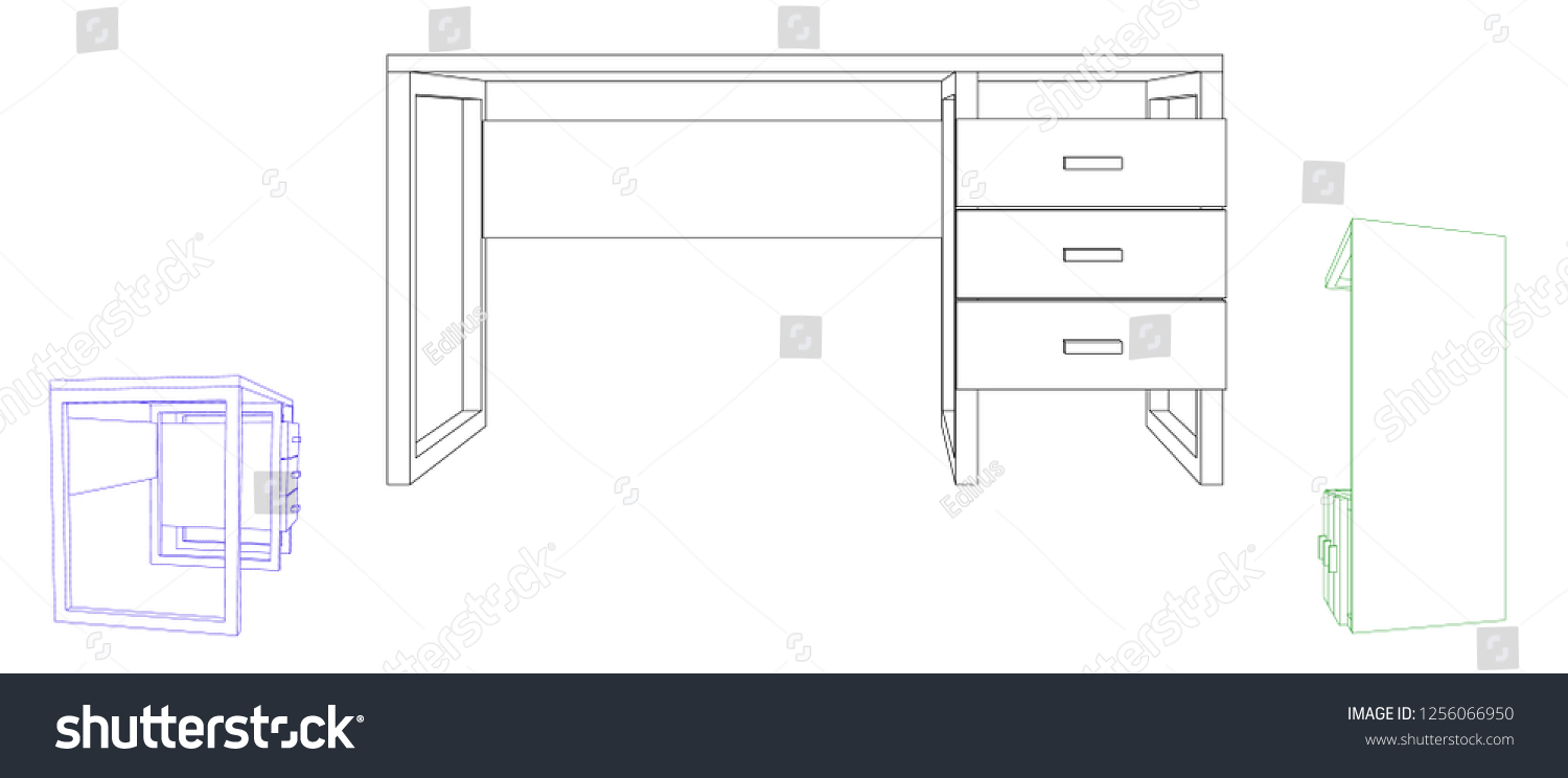 Empty Office Desk Vector Outline Illustration Stock Vector (Royalty ...