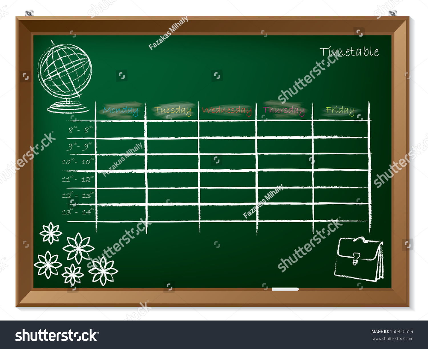 Empty Timetable Hand Drawn On Green Chalkboard Stock Vector 150820559 ...