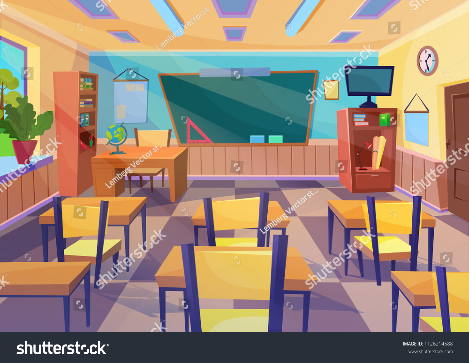 Empty Vector Flat Cartoon School Class Stock Vector (Royalty Free ...