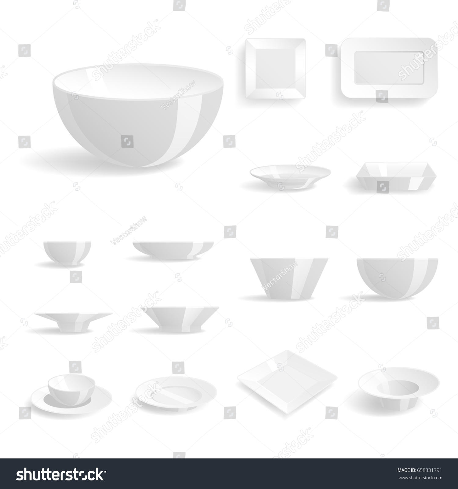 Empty White Plates Set Isolated Vector: vector de stock (libre de ...