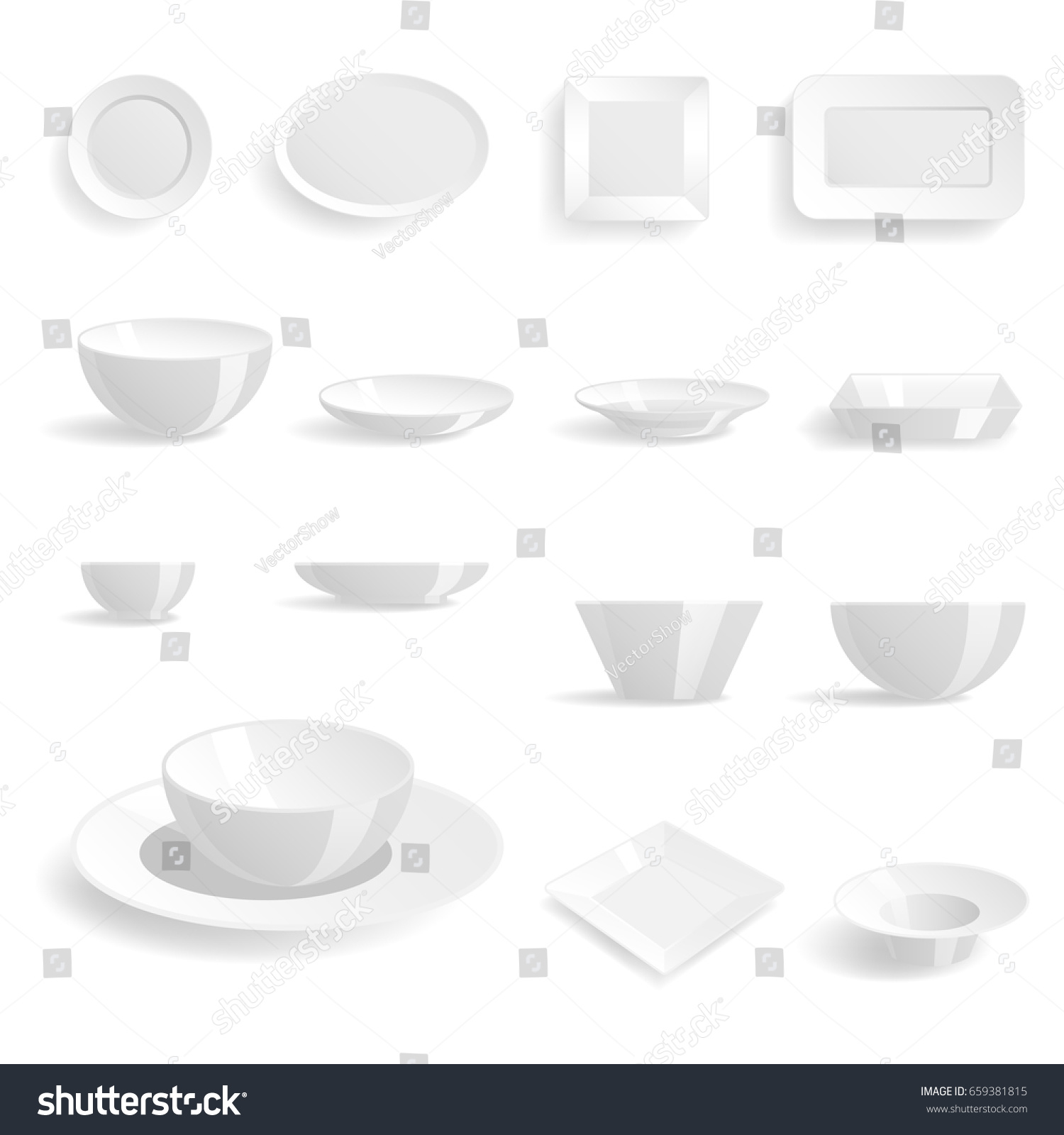 Empty White Plates Set Isolated Vector: vector de stock (libre de ...