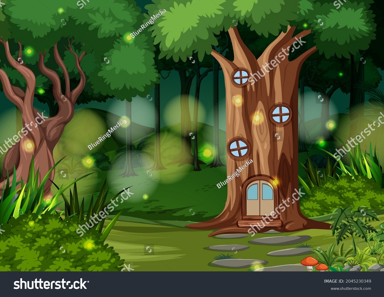 Enchanted Forest Landscape Background Illustration Stock Vector ...