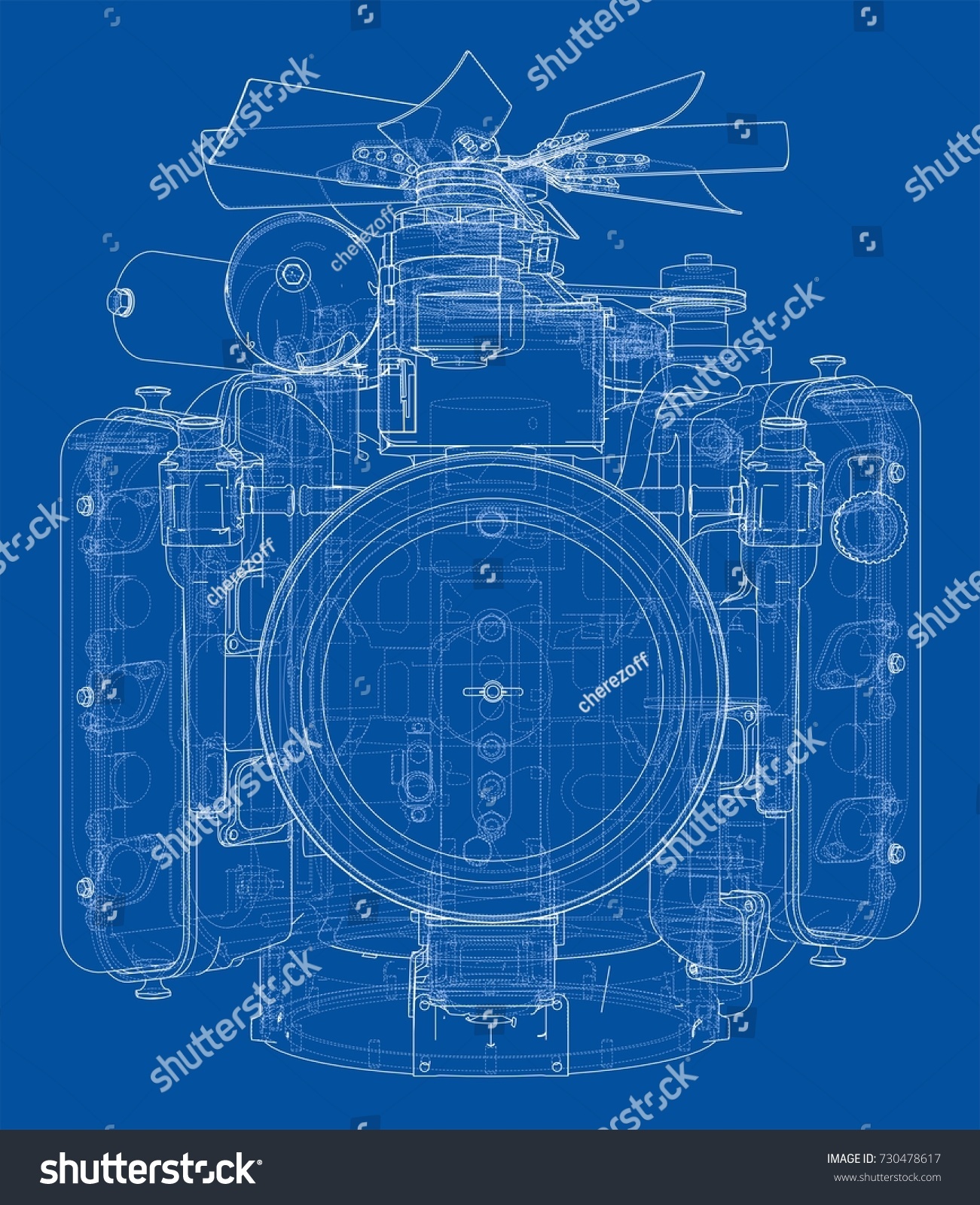 Engine Sketch Vector Rendering 3d Wireframe Stock Vector (Royalty Free ...