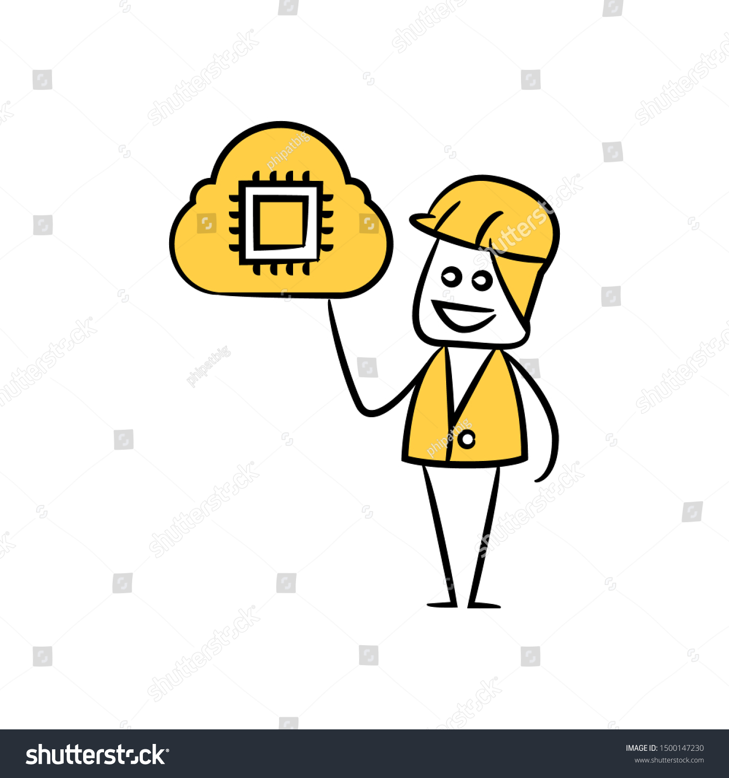 Engineer Cloud Chip Yellow Stick Figure Stock Vector (Royalty Free ...