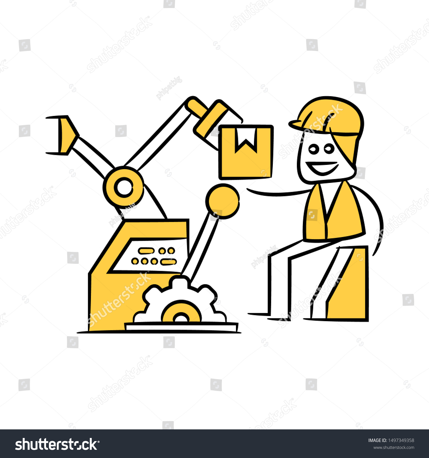 Engineer Control Machine Yellow Stick Figure Stock Vector (Royalty Free ...