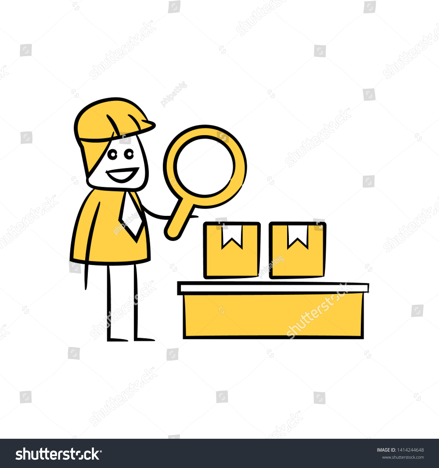 Engineer Using Magnifier Checking Packaging Process Stock Vector ...