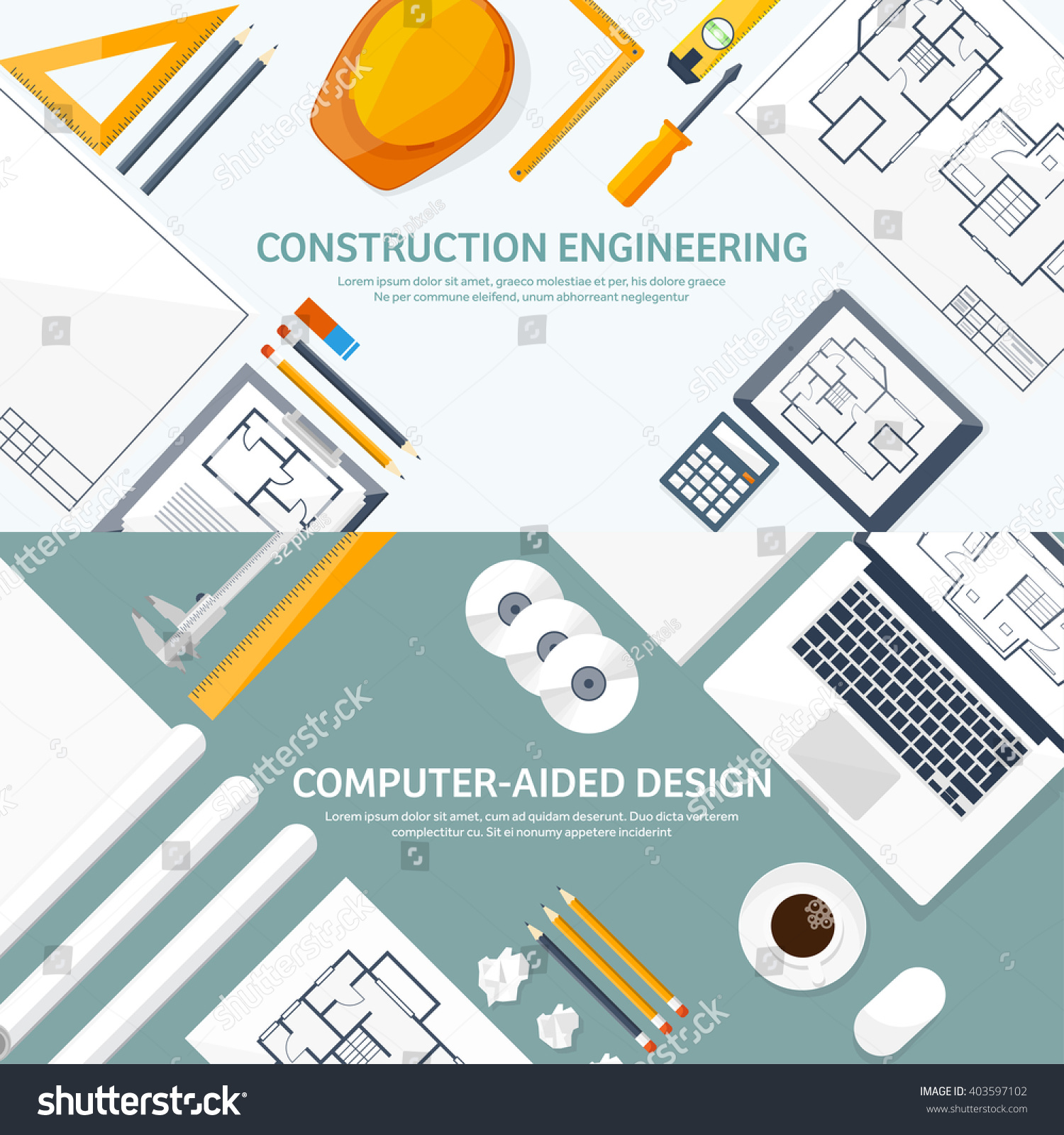 Engineering Architecture Designflat Styletechnical Drawingmechanical ...