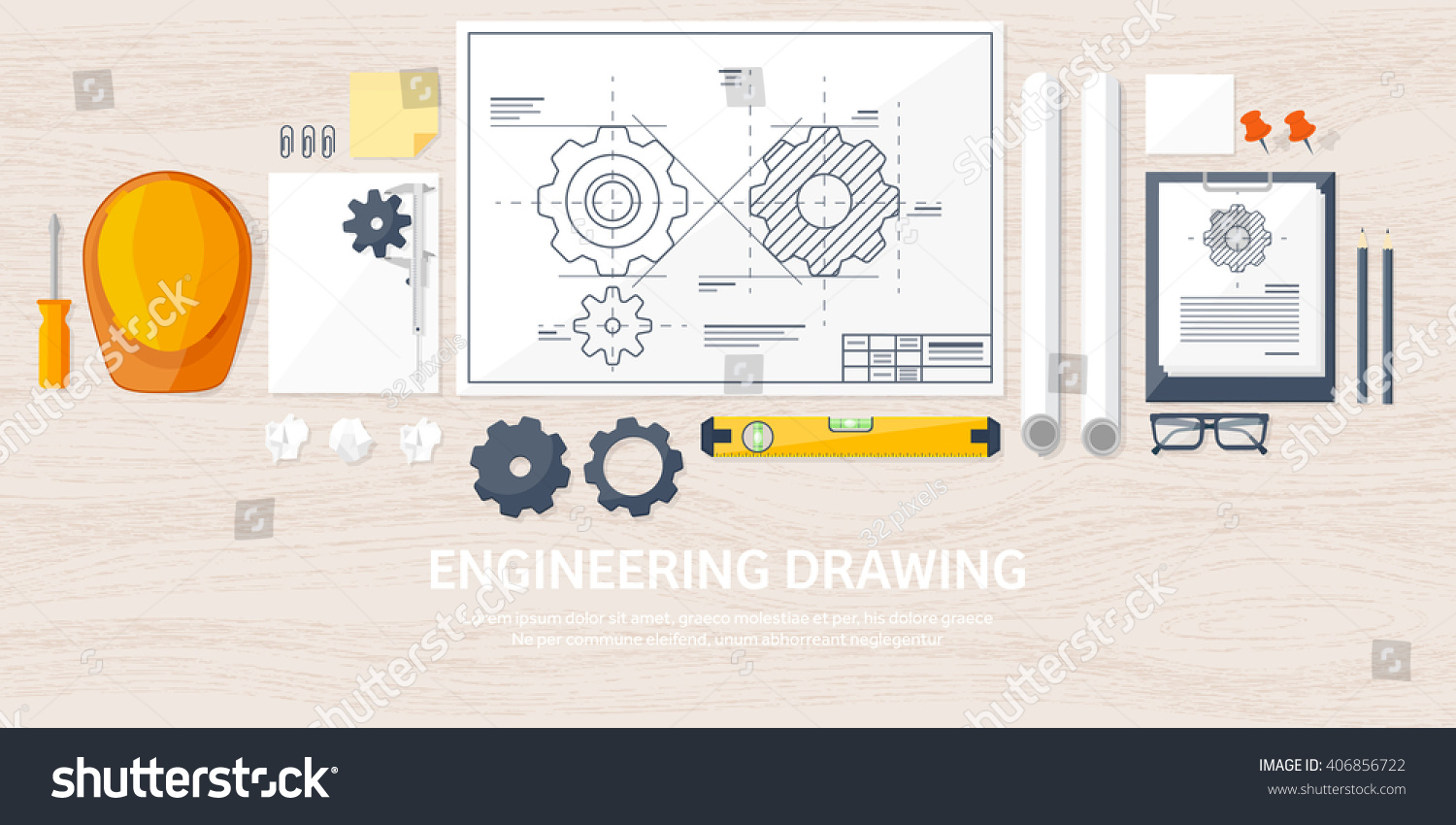 Engineering Architecture Designflat Styletechnical Drawingmechanical ...