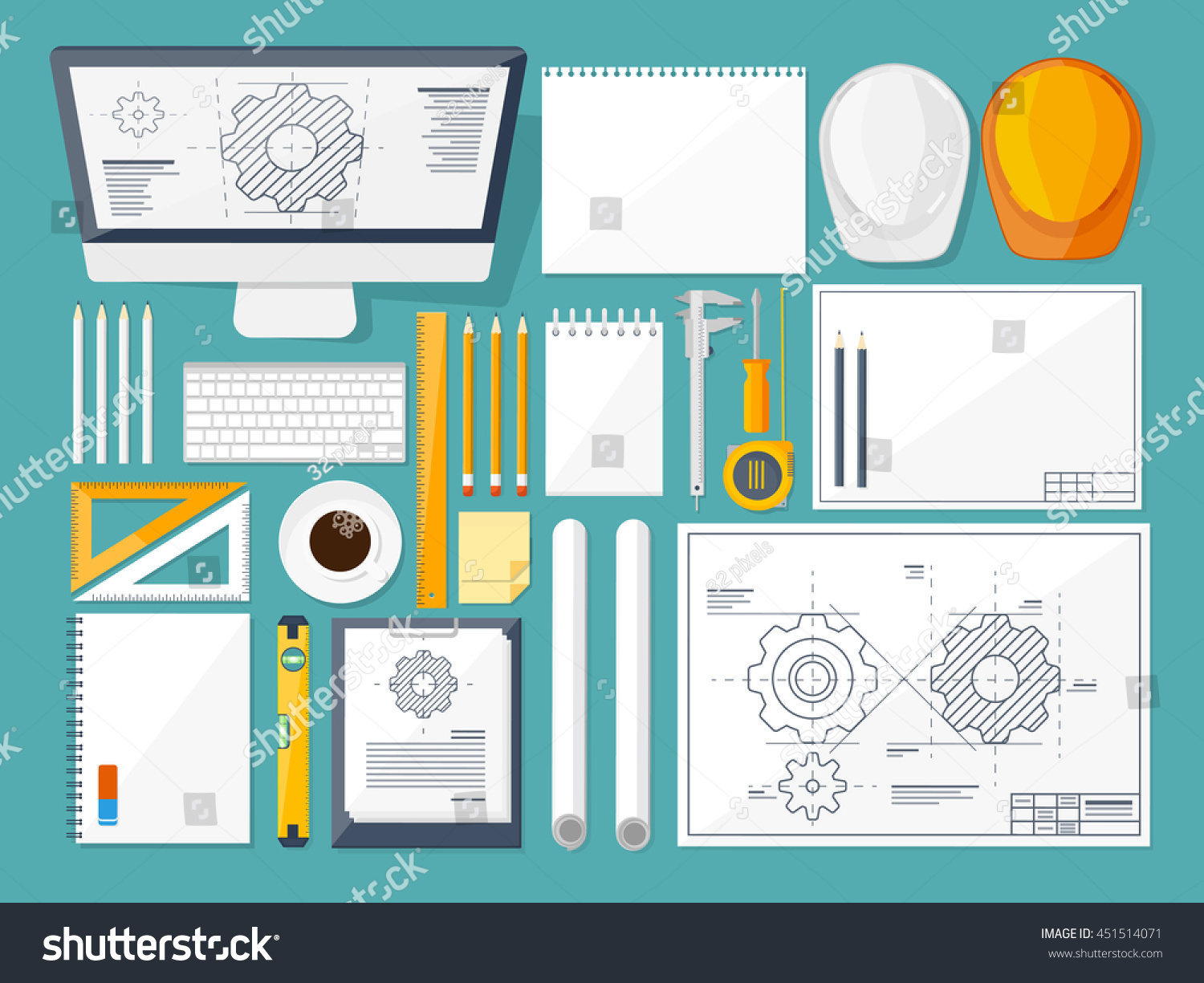 Engineering Architecture Designflat Styletechnical Drawingmechanical ...