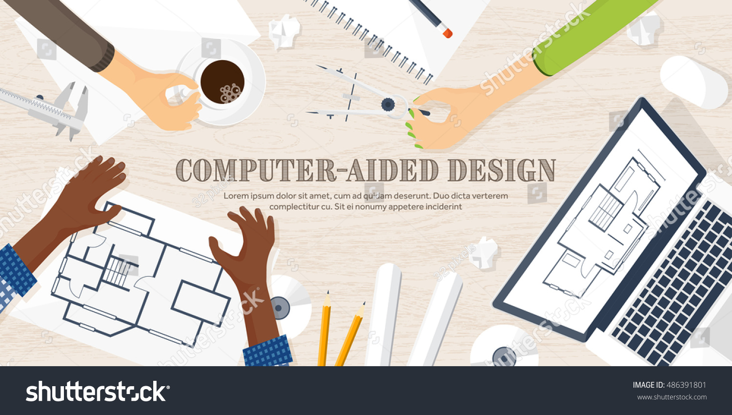 Engineering Architecture Designflat Styletechnical Drawingmechanical ...