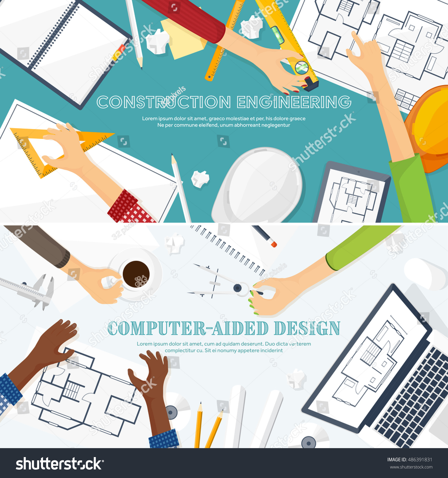 Engineering Architecture Designflat Styletechnical Drawingmechanical ...