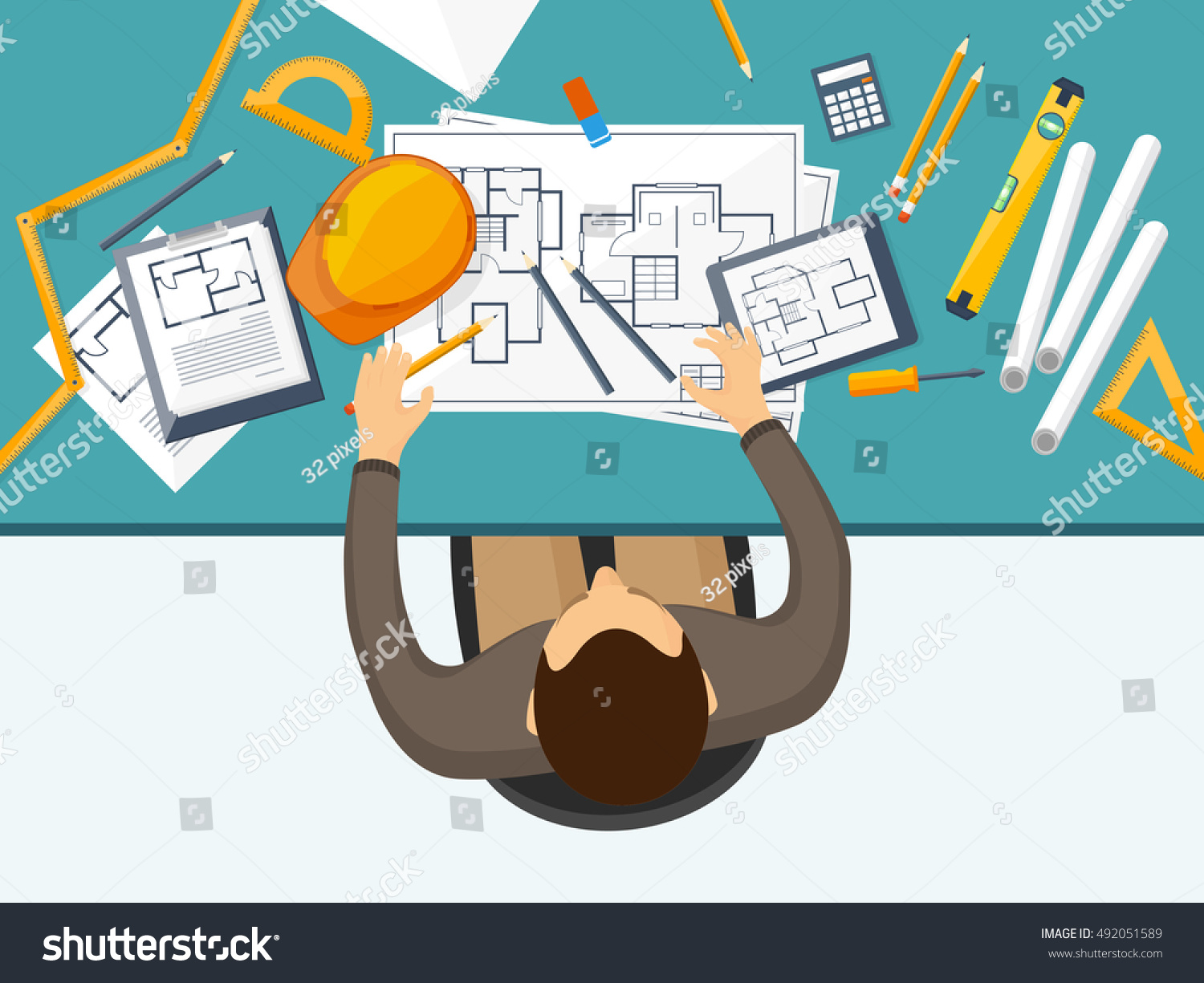 Engineering Architecture Designflat Styletechnical Drawingmechanical ...