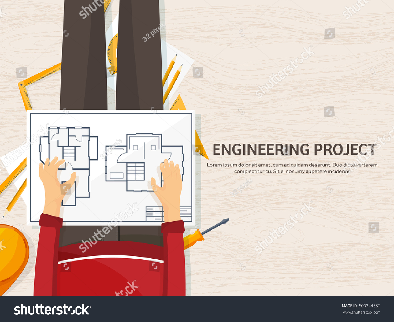 Engineering Architecture Designflat Styletechnical Drawingmechanical ...
