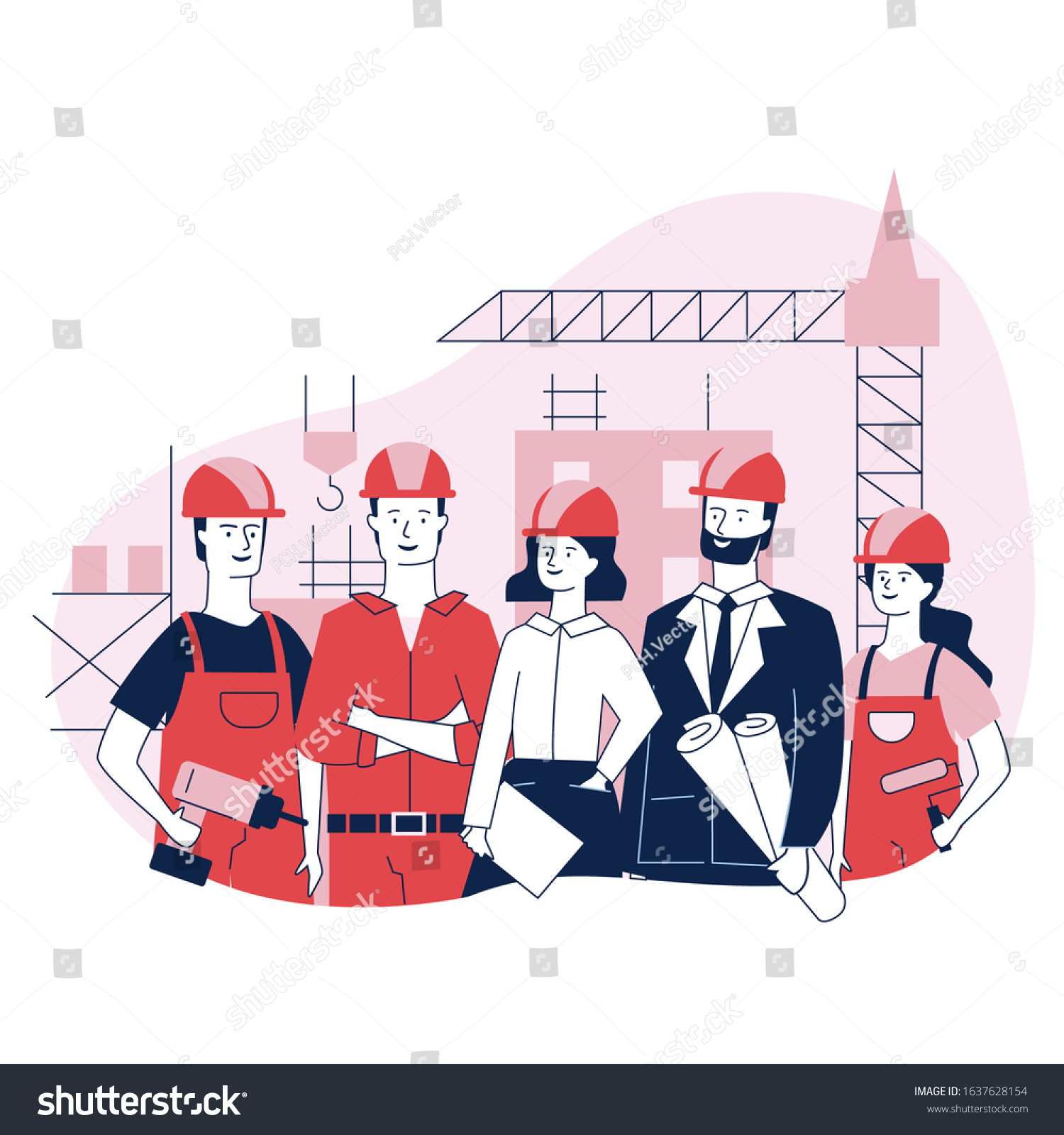 Engineering Construction Workers Standing Together Vector Stock Vector ...