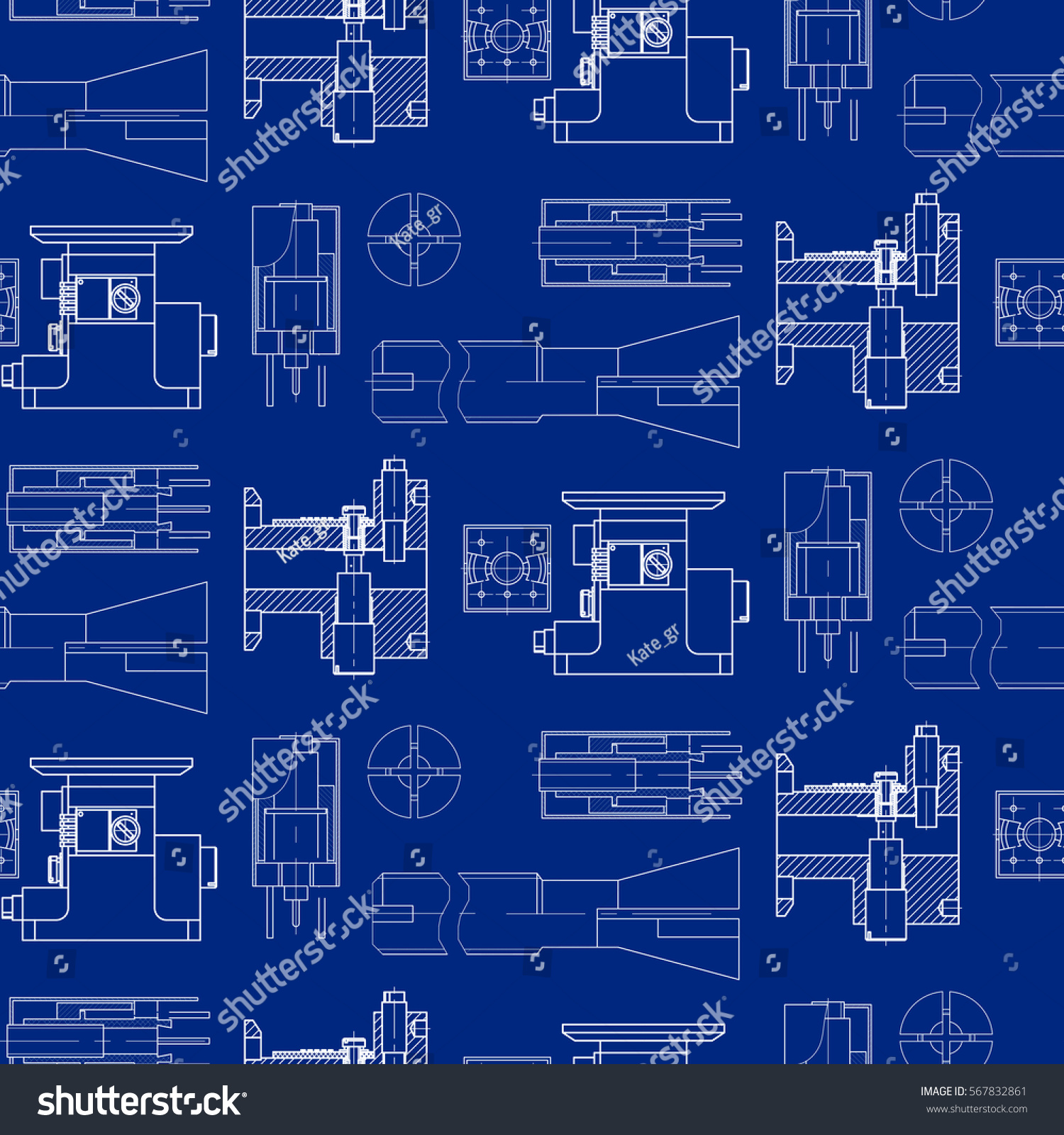 Engineering Drawing Modern Mechanics Blueprints Pattern: vector de ...