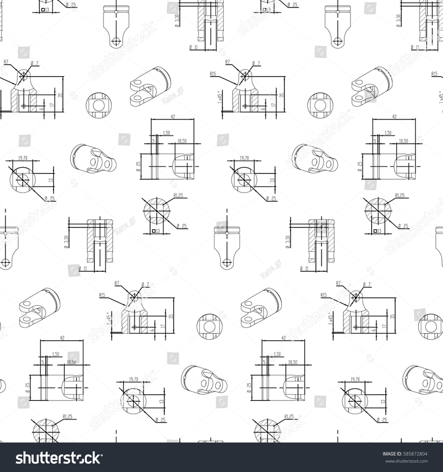 Engineering Drawing Modern Mechanics Blueprints Pattern Stock Vector ...