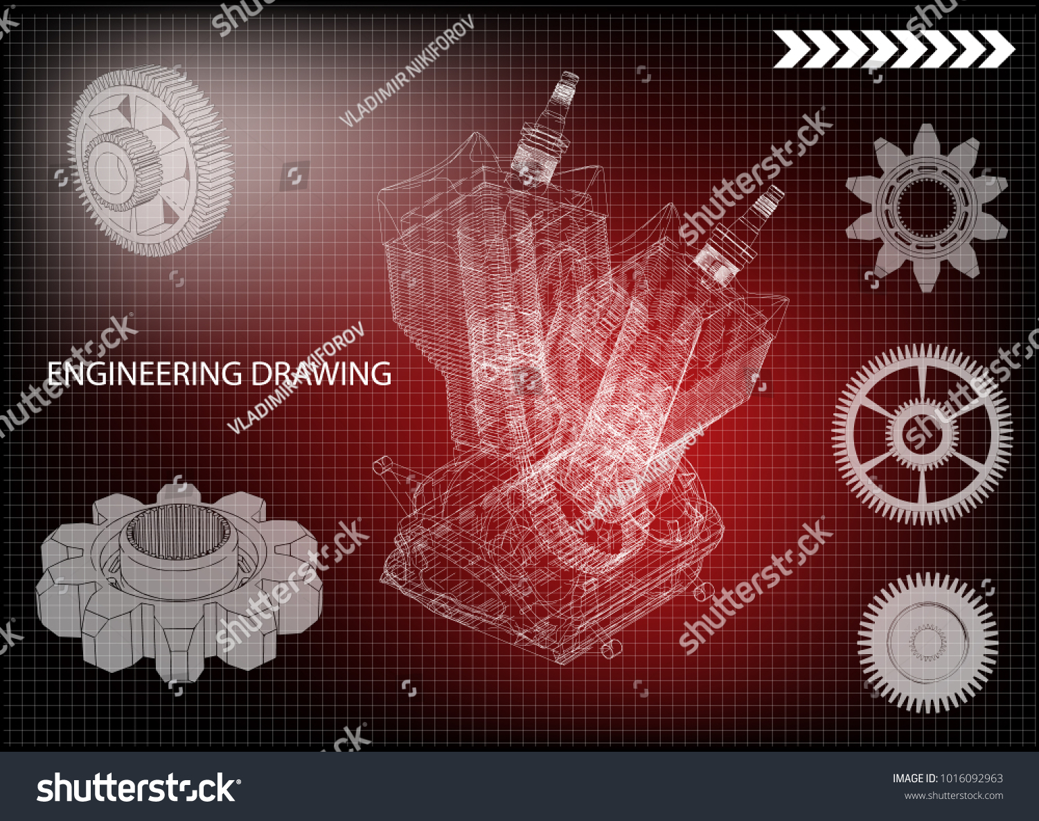 Engineering Drawing Motorcycle Engine Cogwheels On Stock Vector ...