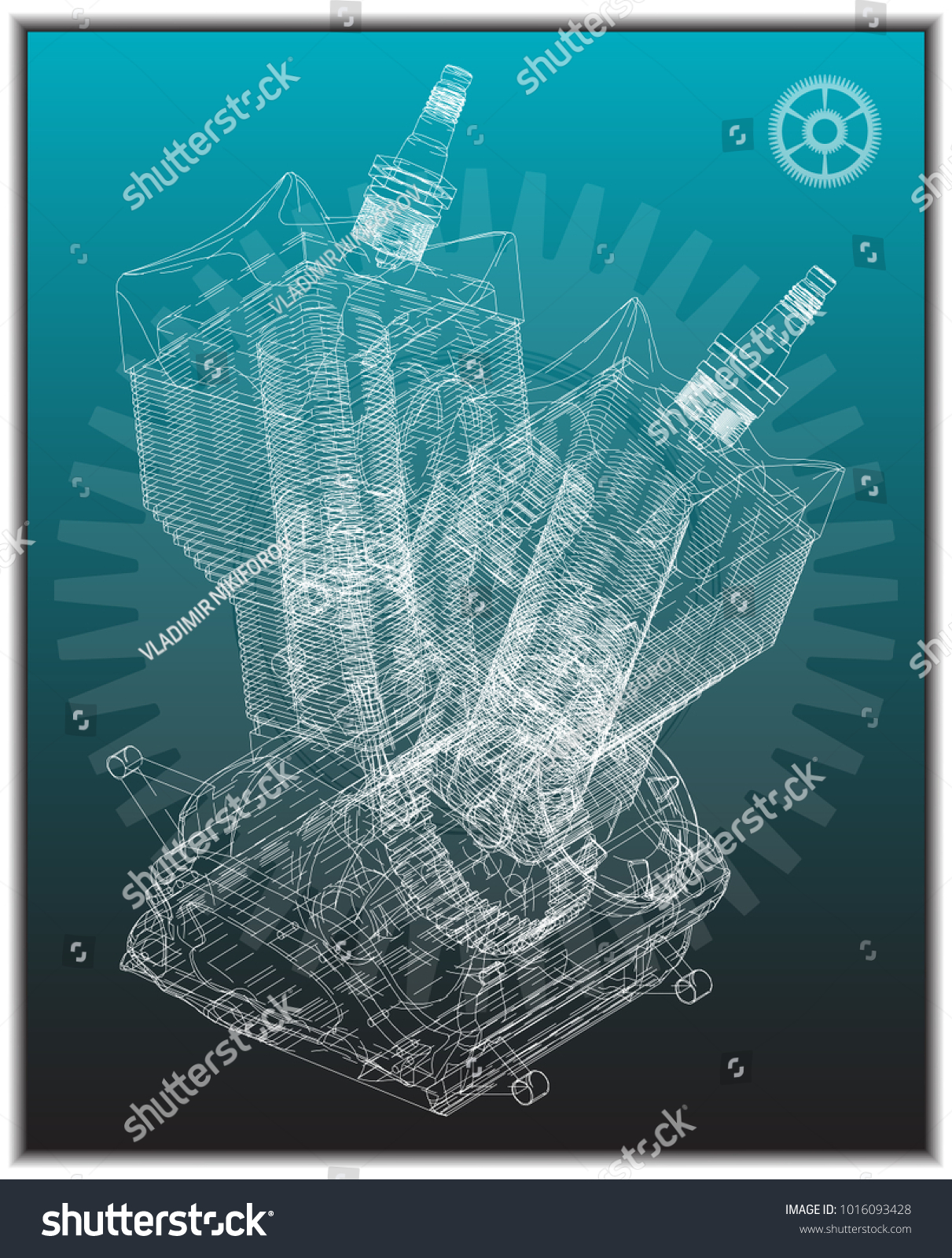 Engineering Drawing Motorcycle Engine Cogwheels On Stock Vector ...