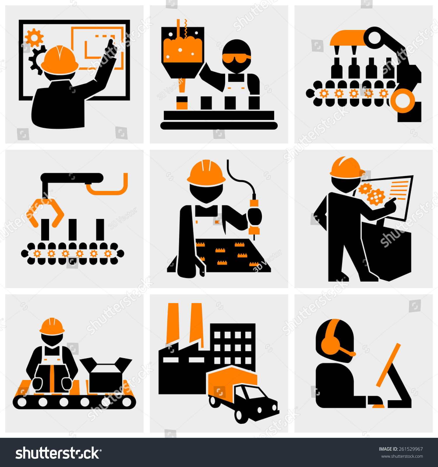 Engineering Industrial Workers Vector Icons Set Stock Vector (Royalty ...