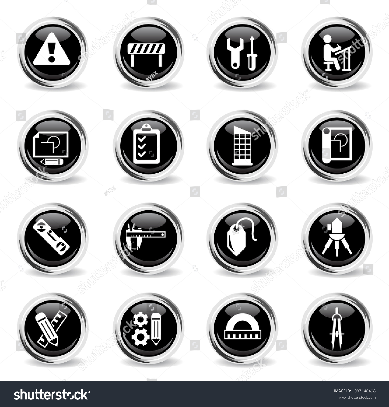 Engineering Vector Icons Black Round Chrome Stock Vector (Royalty Free ...