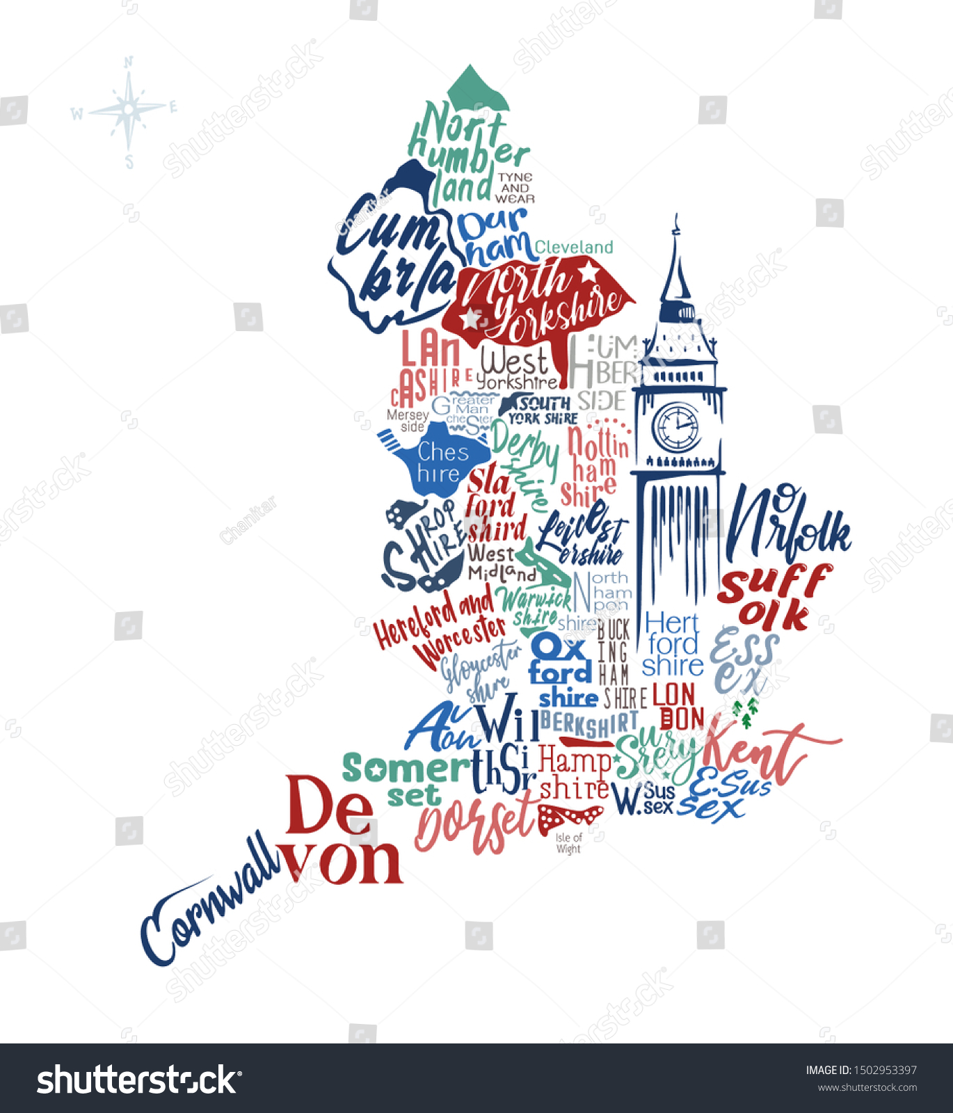 England Doodle Map Vector London Map Stock Vector (Royalty Free) 1502953397