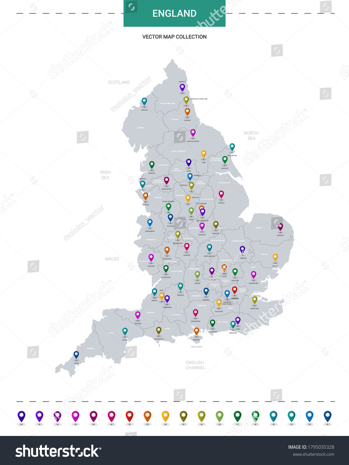 England Map Location Pointer Marks Infographic Stock Vector (Royalty ...