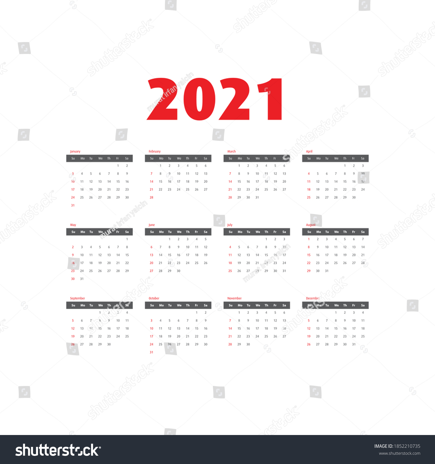 English 2021 Calendar Design Vector: เวกเตอร์สต็อก (ปลอดค่าลิขสิทธิ์ ...