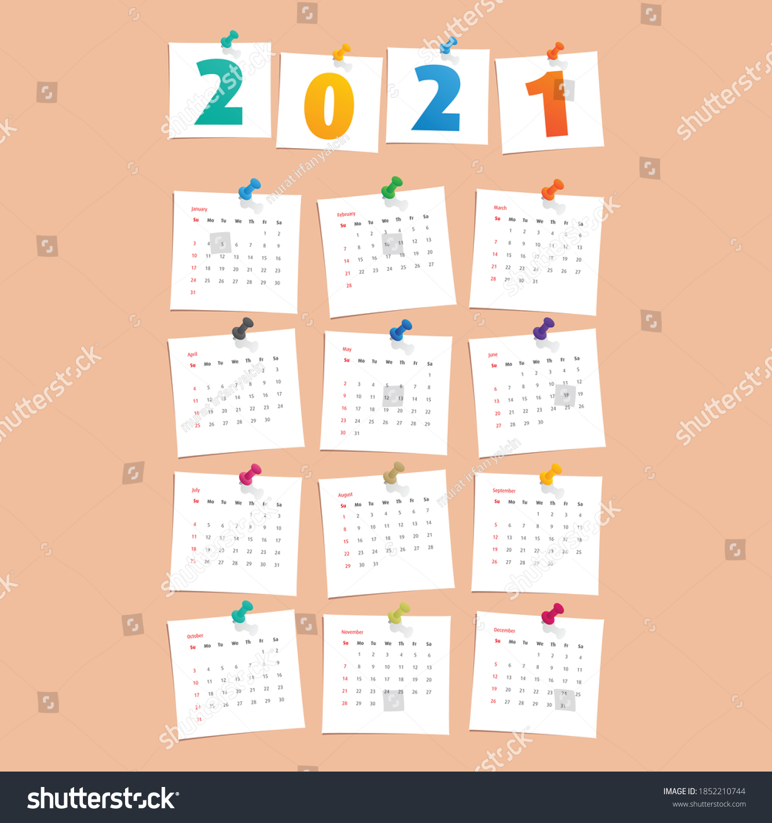 English 2021 Calendar Design Vector: เวกเตอร์สต็อก (ปลอดค่าลิขสิทธิ์ ...
