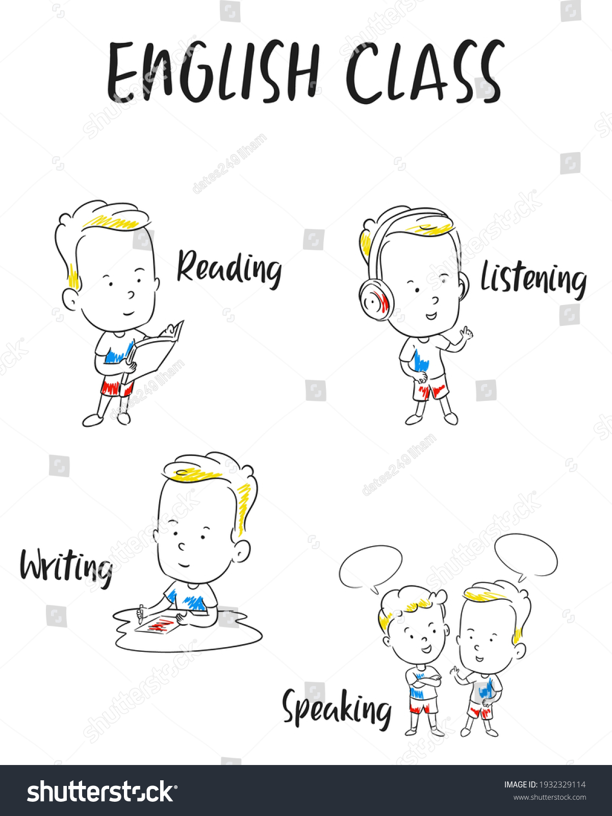 English Class Four Skill Vector Illustration Stock Vector (Royalty Free ...