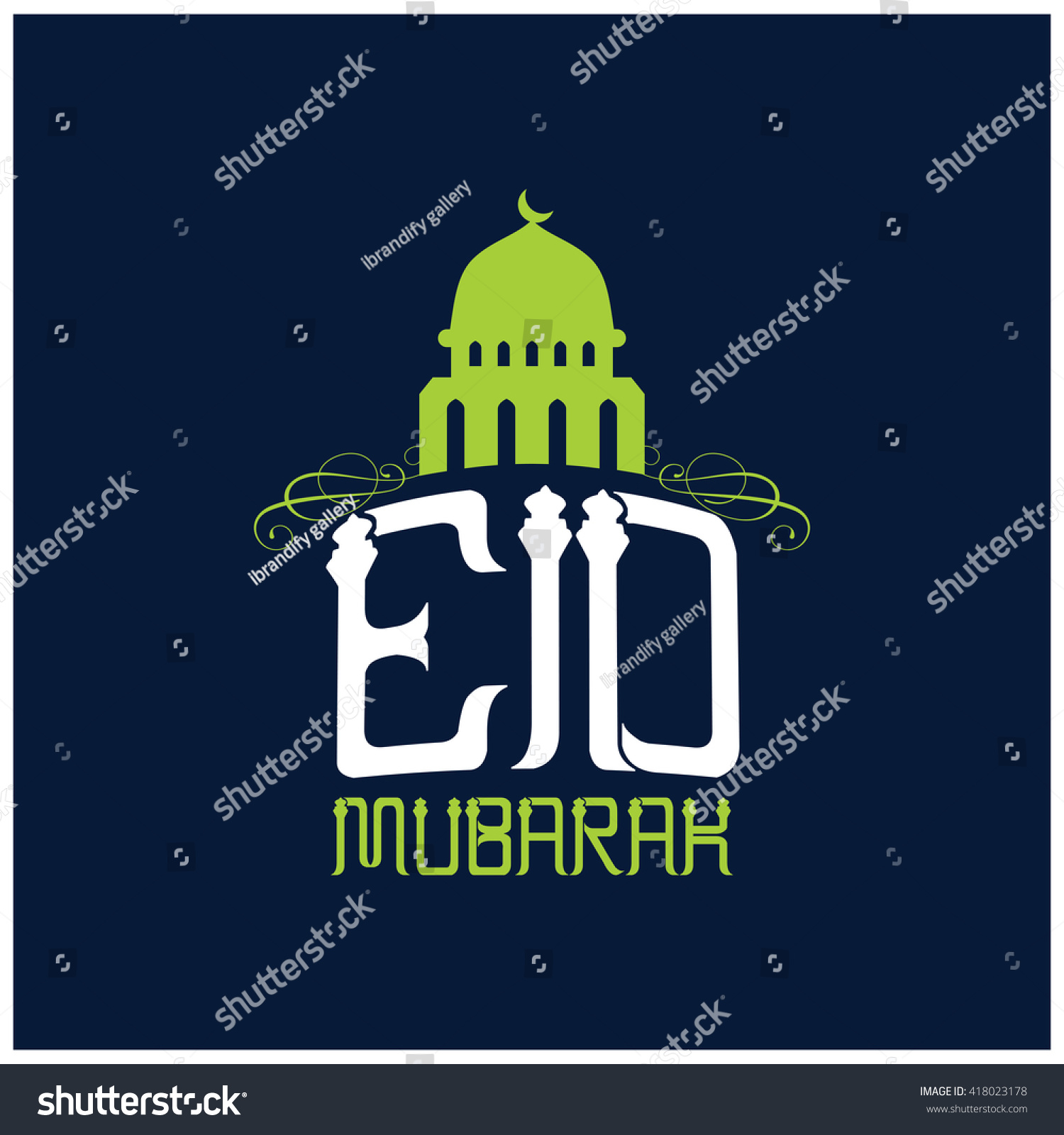 English Eid Mubarak Mosque Logo Stock Vector (Royalty Free) 418023178 ...