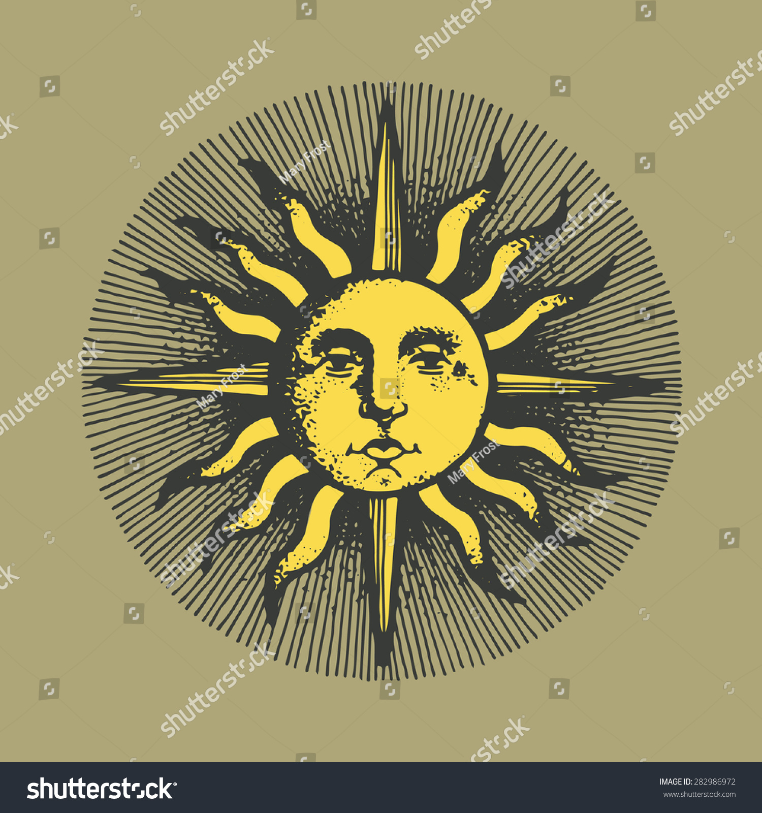 Vektor Stok Engraved Sun Face Vector Illustration (Tanpa Royalti ...