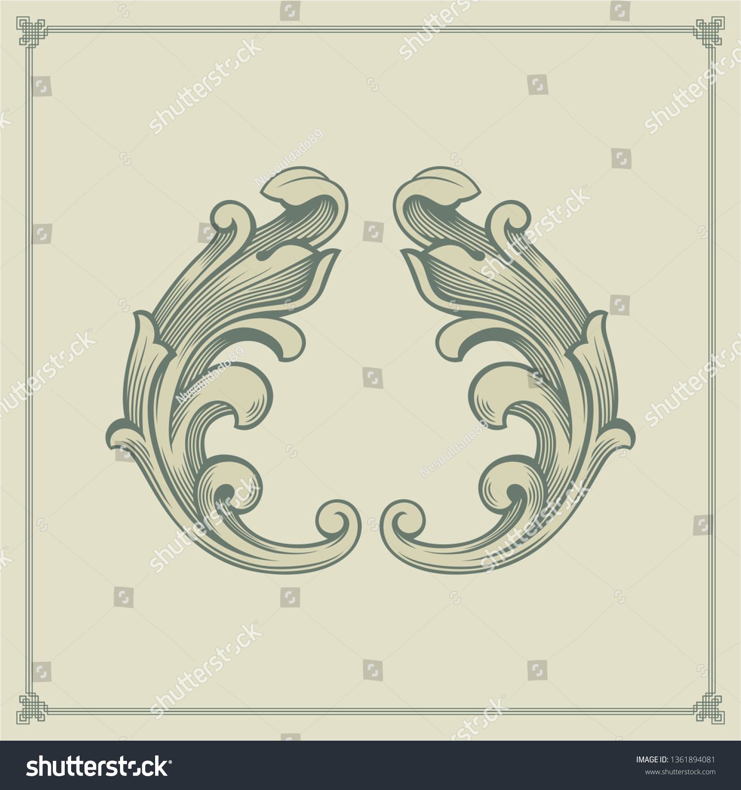 Engraving Floral Element Vector Stock Vector (Royalty Free) 1361894081 ...