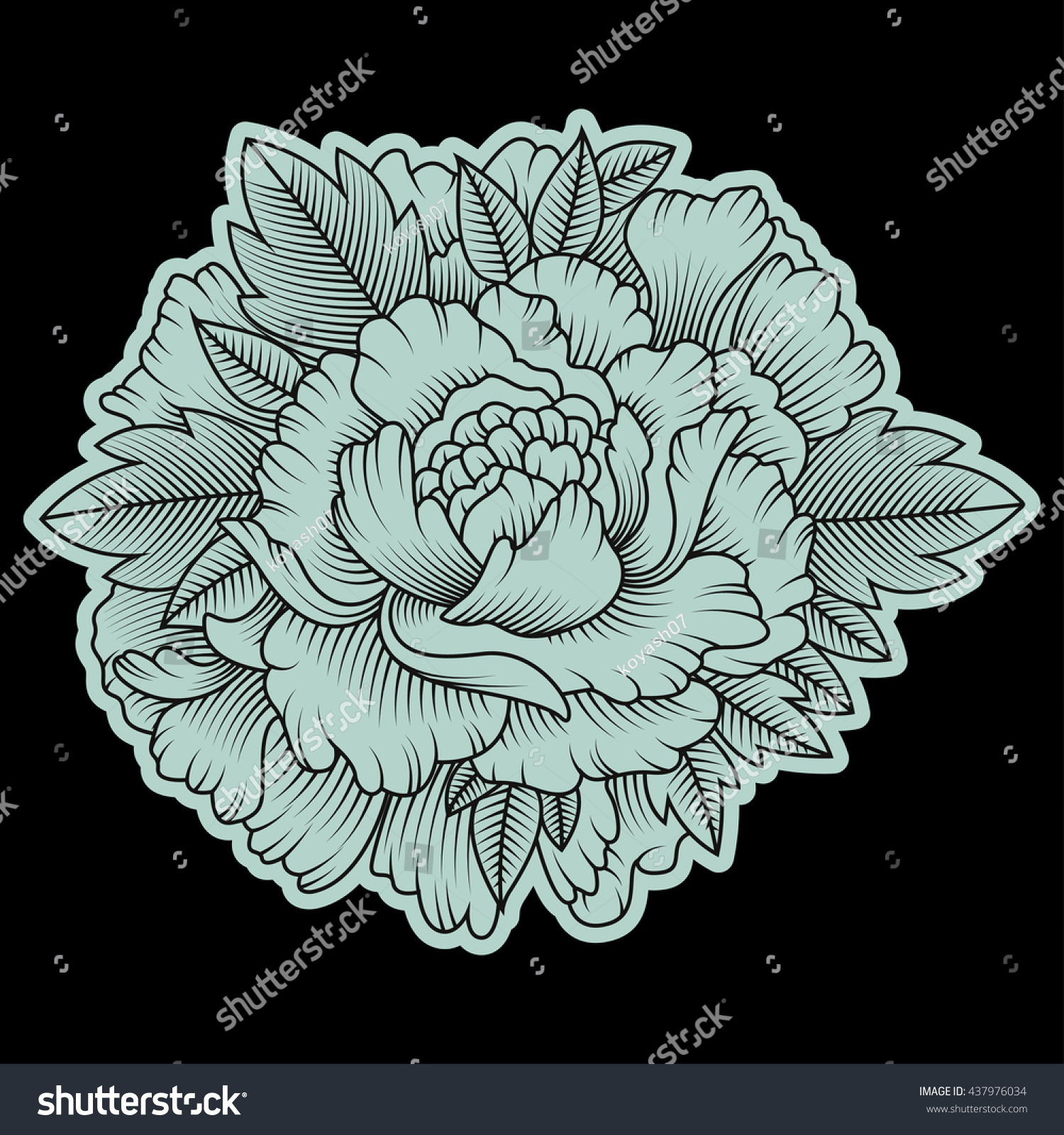 Engraving Flower Etching Peony Stock Vector (Royalty Free) 437976034 ...