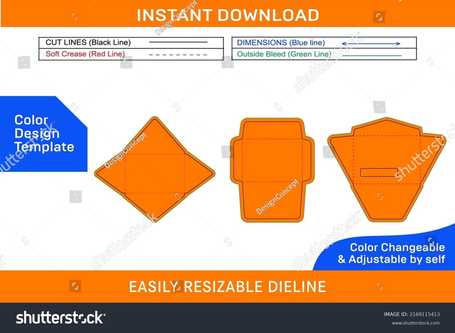 Envelope Set Dieline Template 3d Envelope Stock Vector (Royalty Free ...